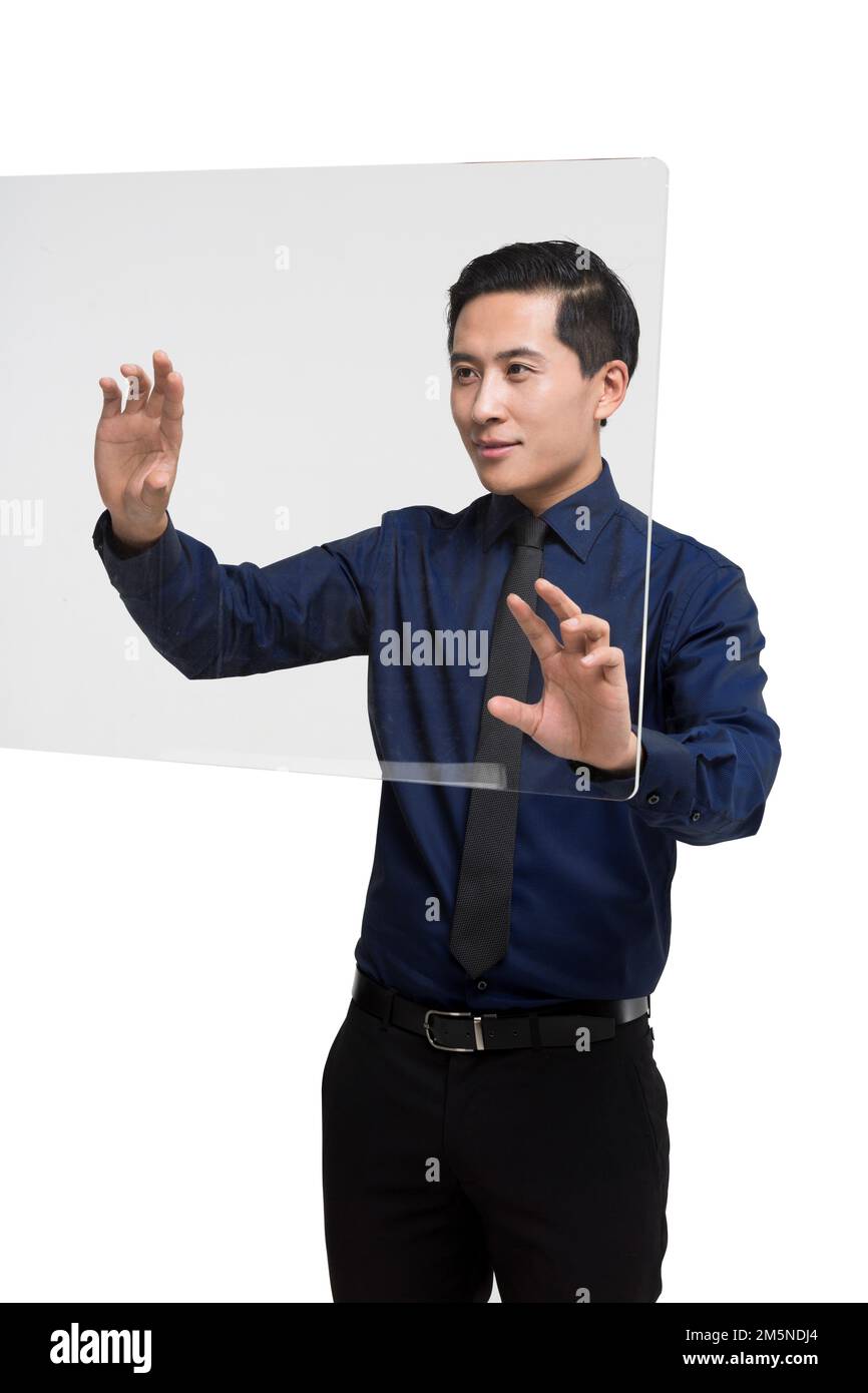 Take science and technology business men to use touch screen tent Stock ...