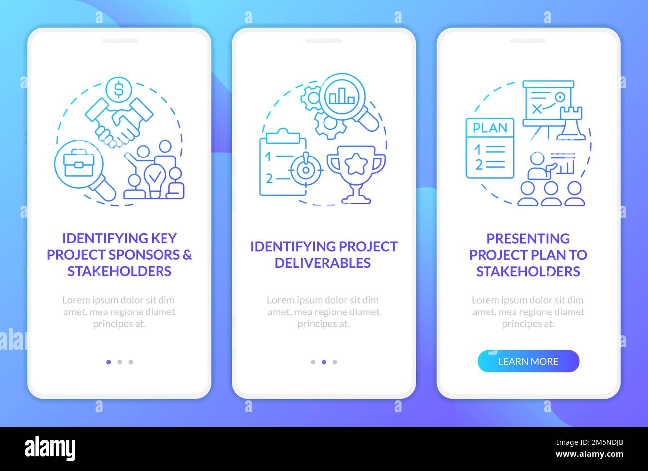 Project Planning Stages Blue Gradient Onboarding Mobile App Screen Stock Vector Image And Art Alamy