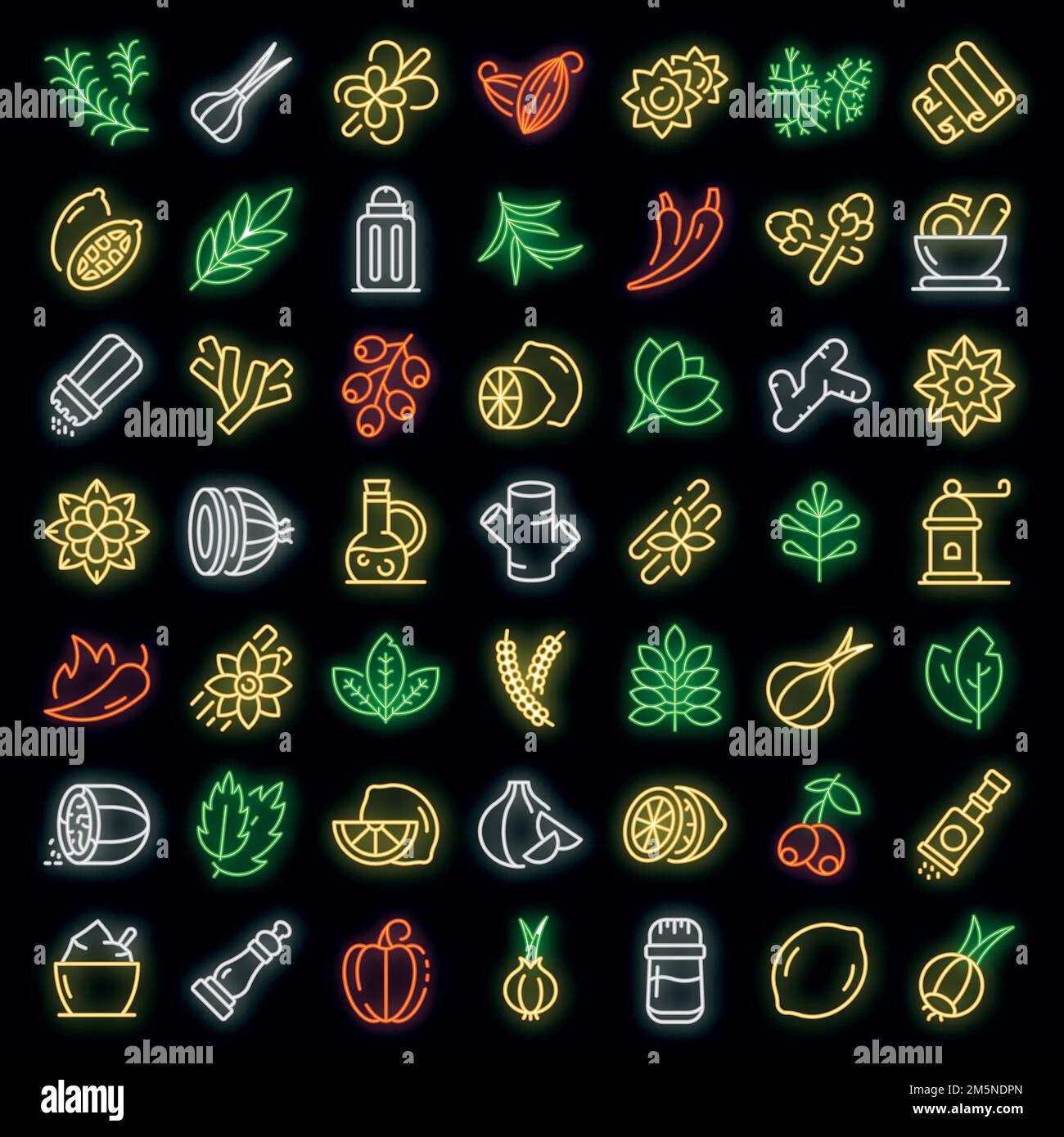Condiment Icons Set Outline Set Of Condiment Vector Icons Neon Color On Black Stock Vector