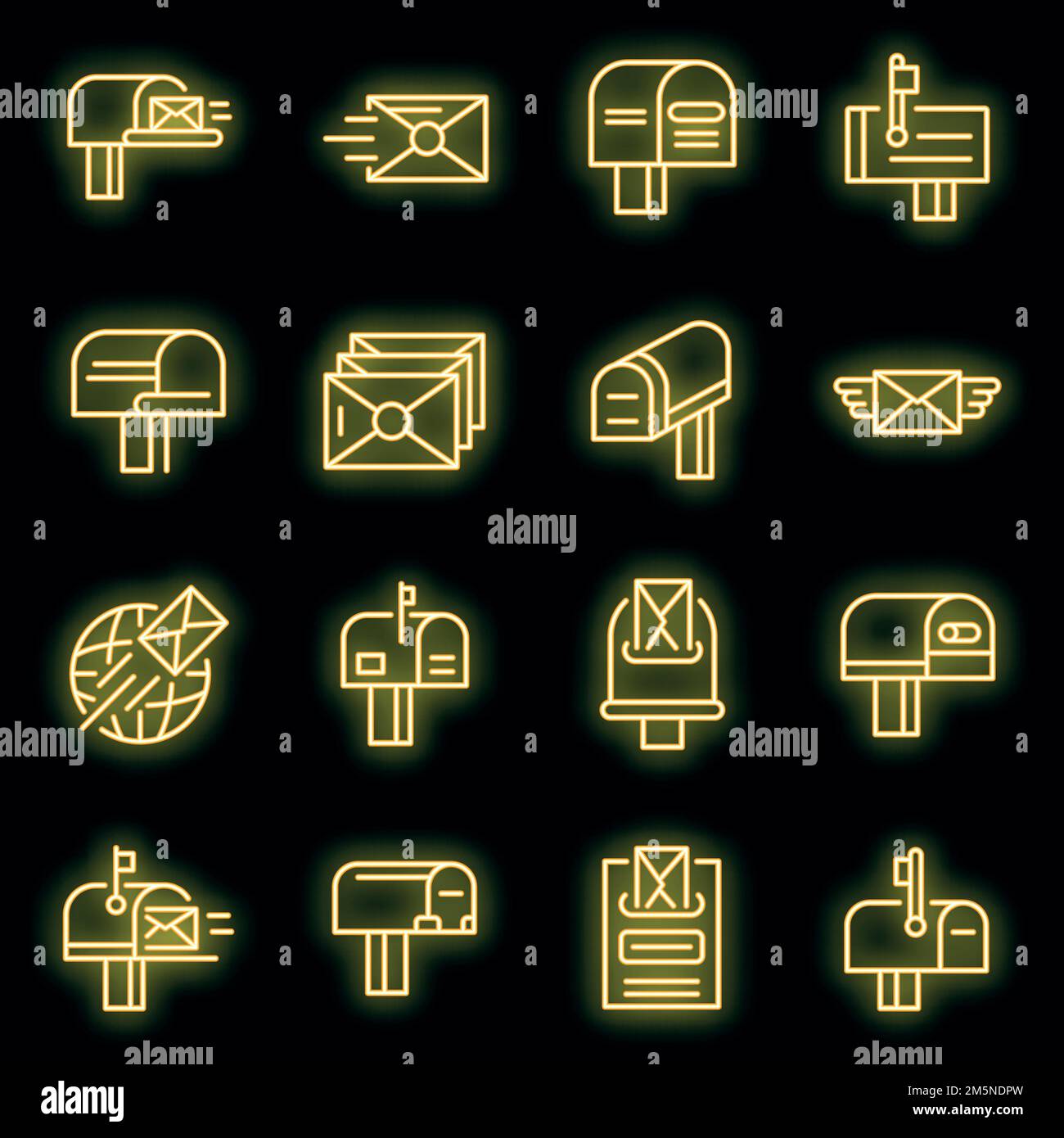 Mailbox icons set. Outline set of mailbox vector icons neoncolor on ...
