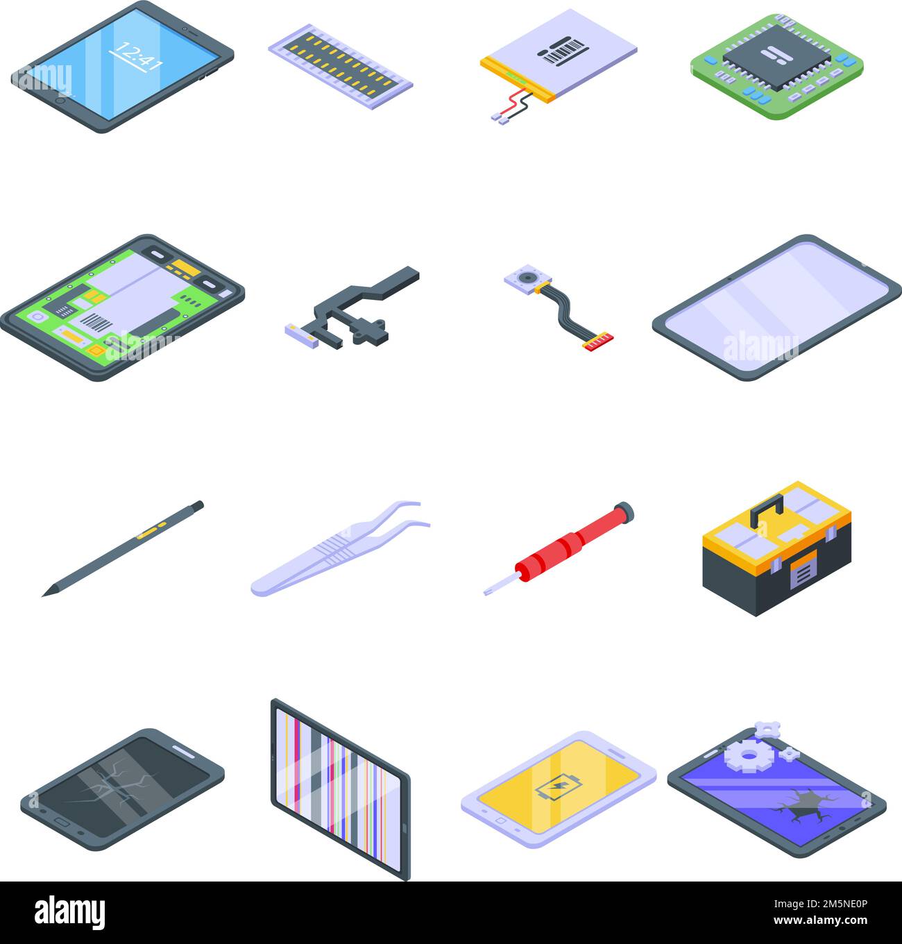 Tablet repair icons set. Isometric set of tablet repair vector icons ...