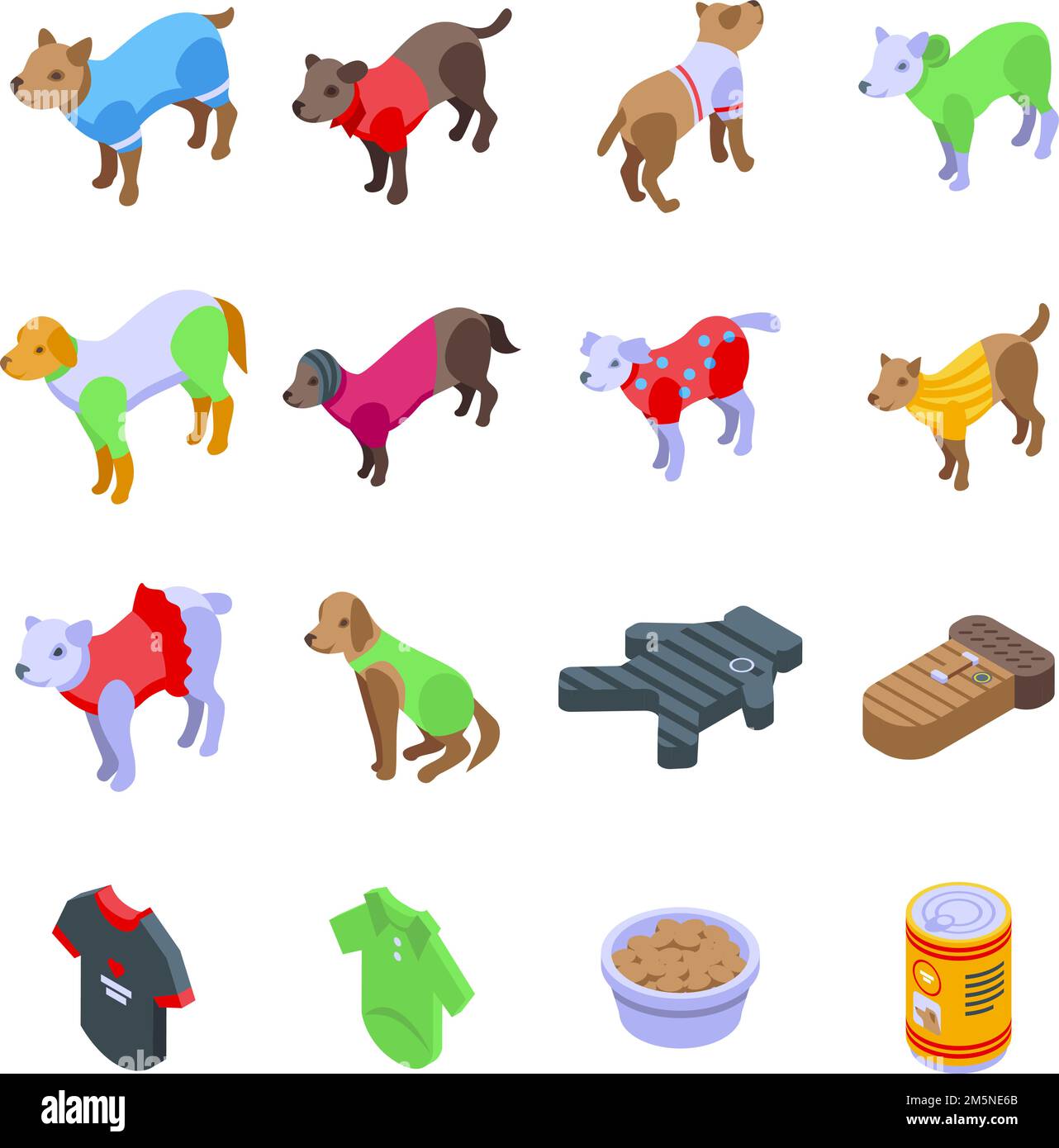 Dog clothes icons set. Isometric set of dog clothes vector icons for ...
