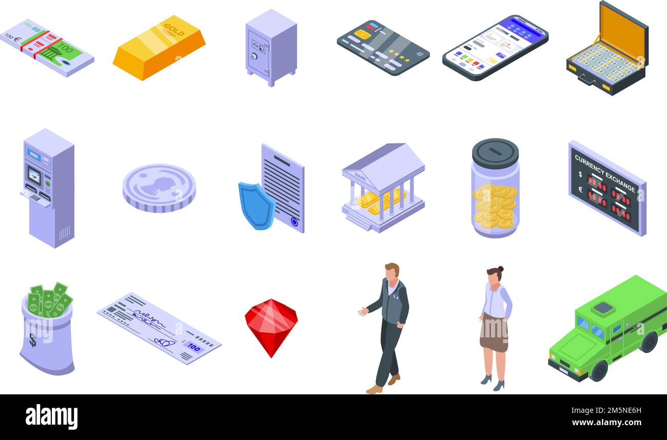 Bank icons set. Isometric set of bank vector icons for web design ...