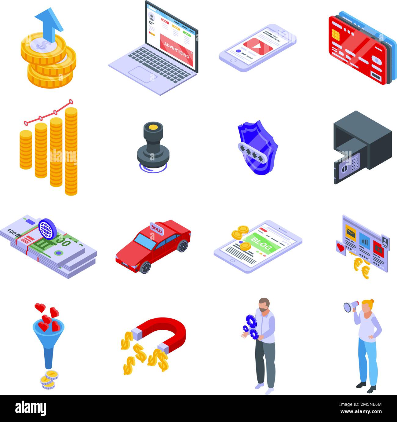 Monetization icons set. Isometric set of monetization vector icons for ...