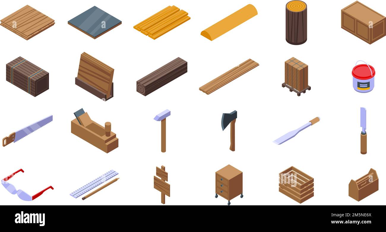 Plywood icons set. Isometric set of plywood vector icons for web design ...