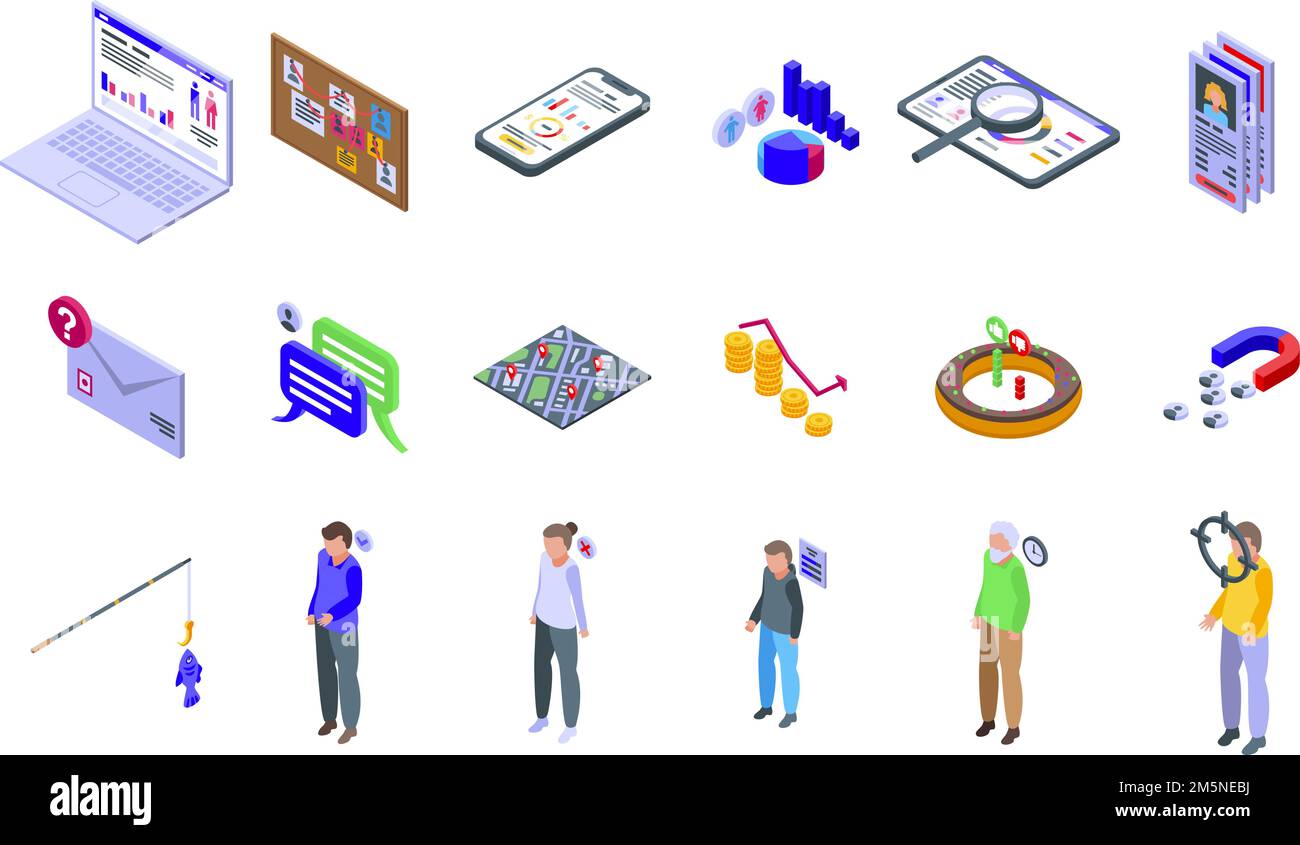 Target audience icons set. Isometric set of target audience vector ... Target audience icons set. Isometric set of target audience vector ...