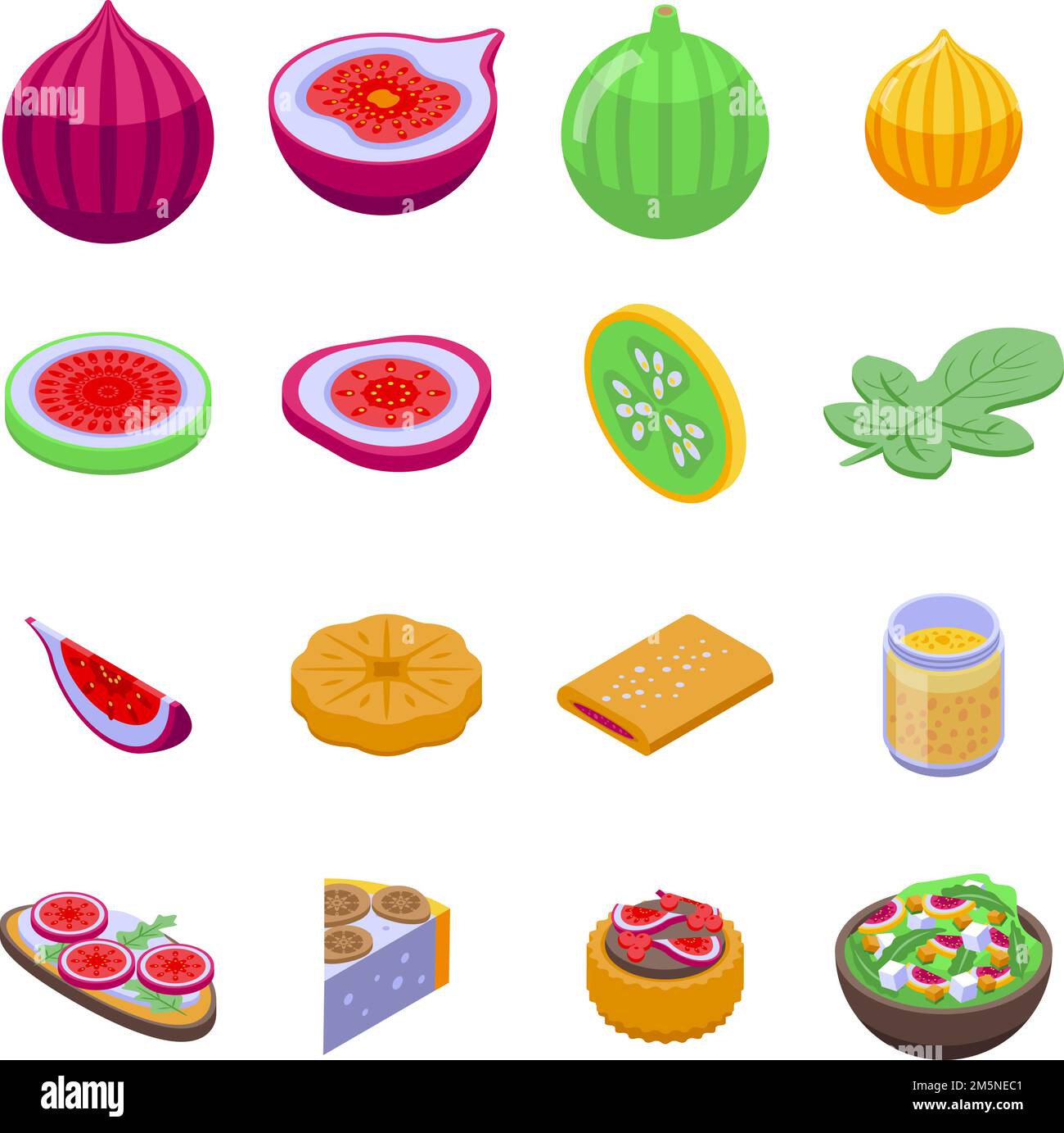 Figs icons set. Isometric set of figs vector icons for web design ...