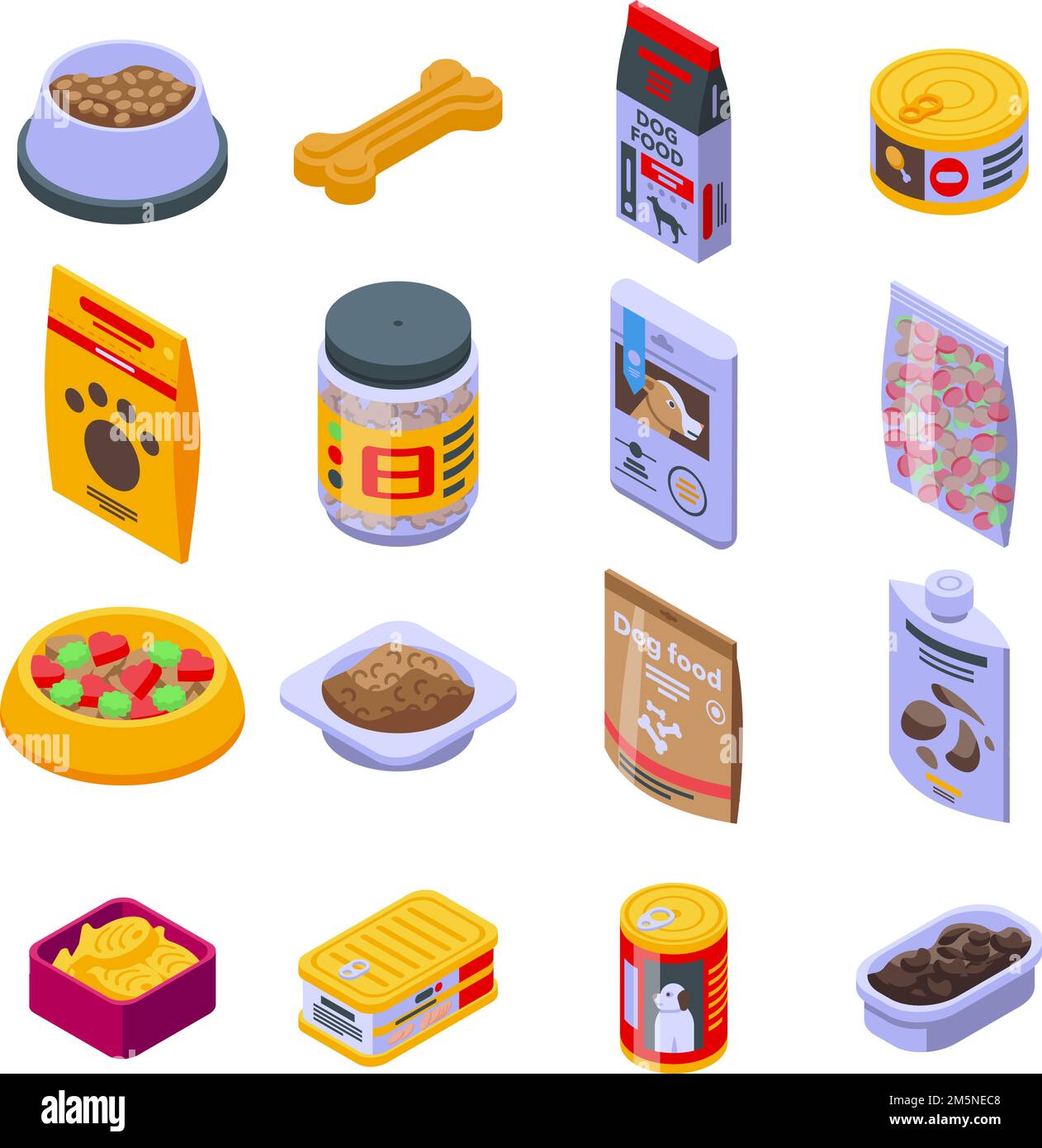 Dog food icons set. Isometric set of dog food vector icons for web ...