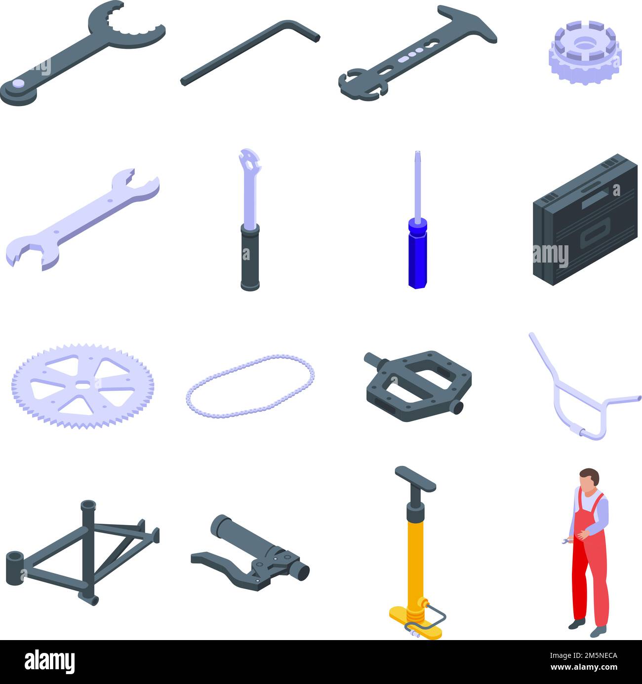 Bicycle repair icons set. Isometric set of bicycle repair vector icons ...