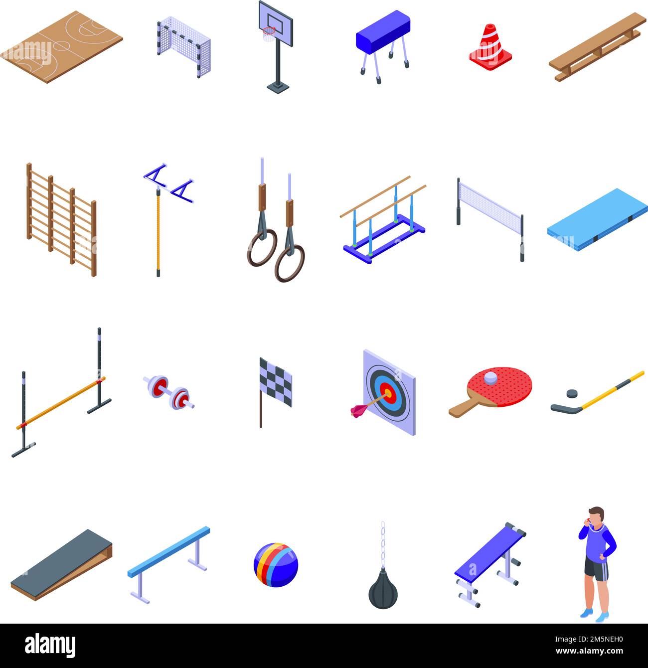 School gym icons set. Isometric set of school gym vector icons for web ...