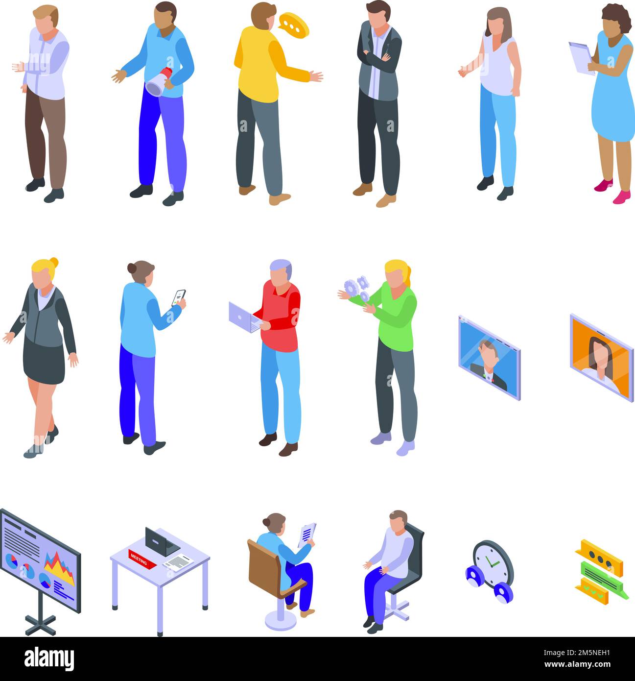 Meeting icons set. Isometric set of meeting vector icons for web design ...