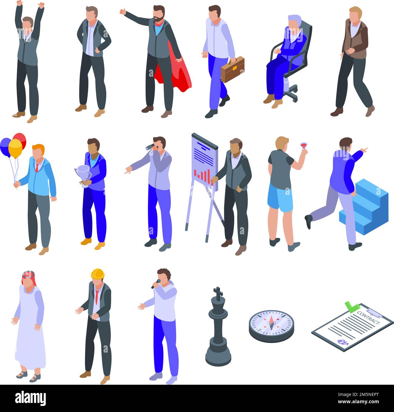Successful businessman icons set. Isometric set of successful ...