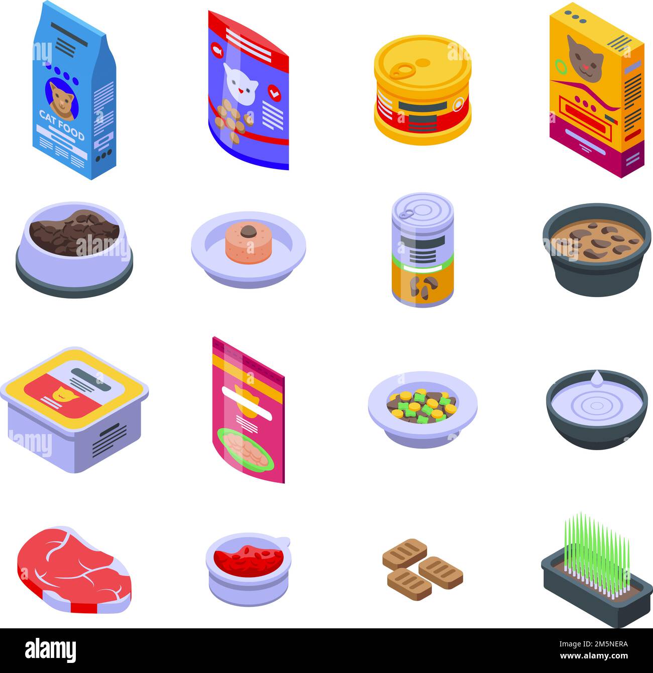 Cat food icons set. Isometric set of cat food vector icons for web ...