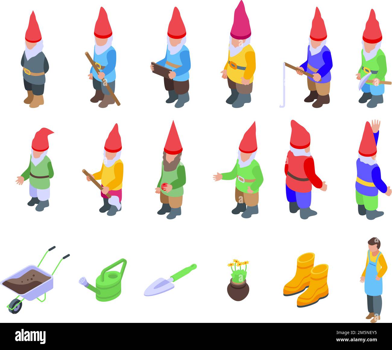 Garden gnome icons set. Isometric set of garden gnome vector icons for ...