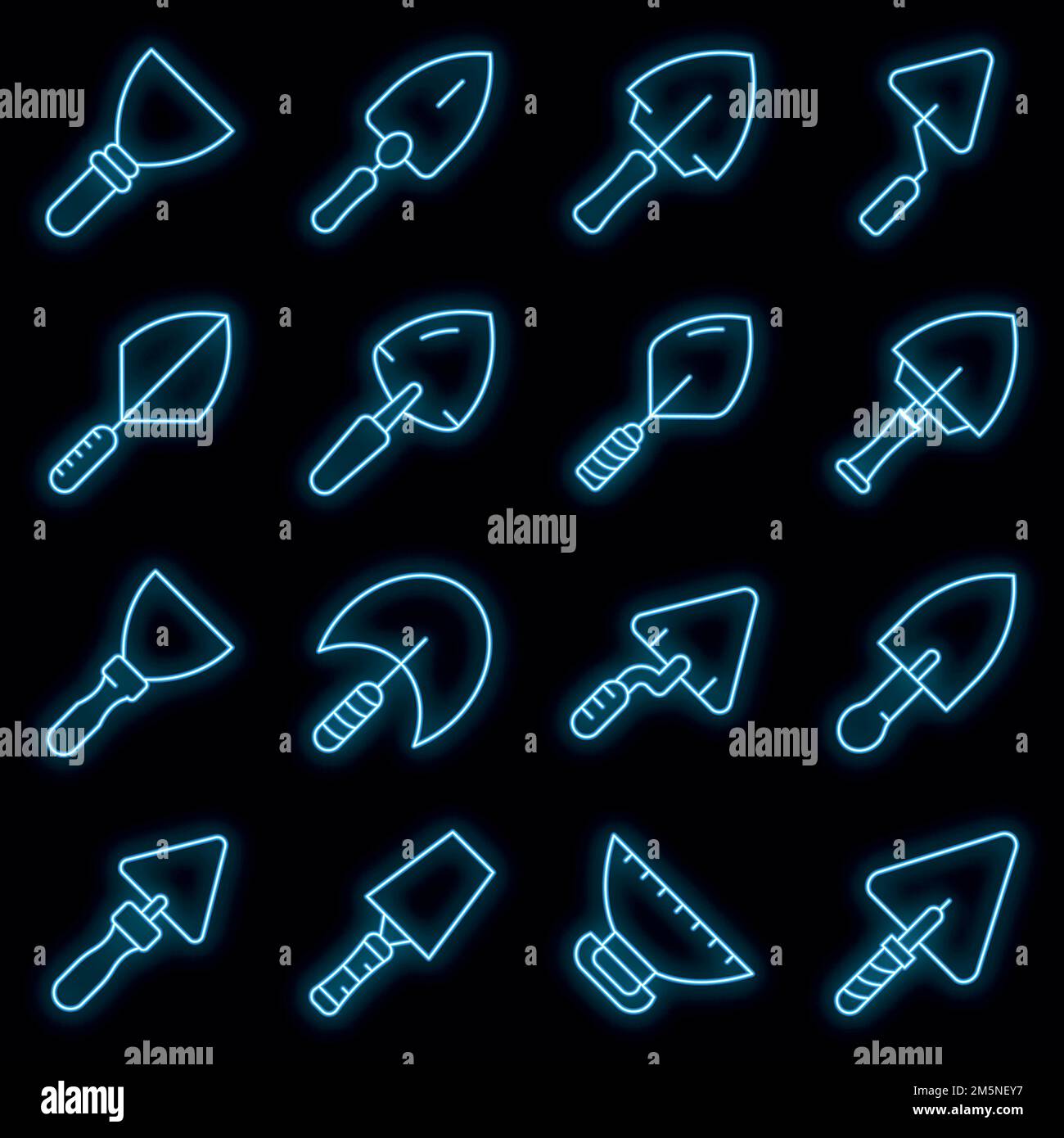 Trowel icons set. Outline set of trowel vector icons neon color on ...