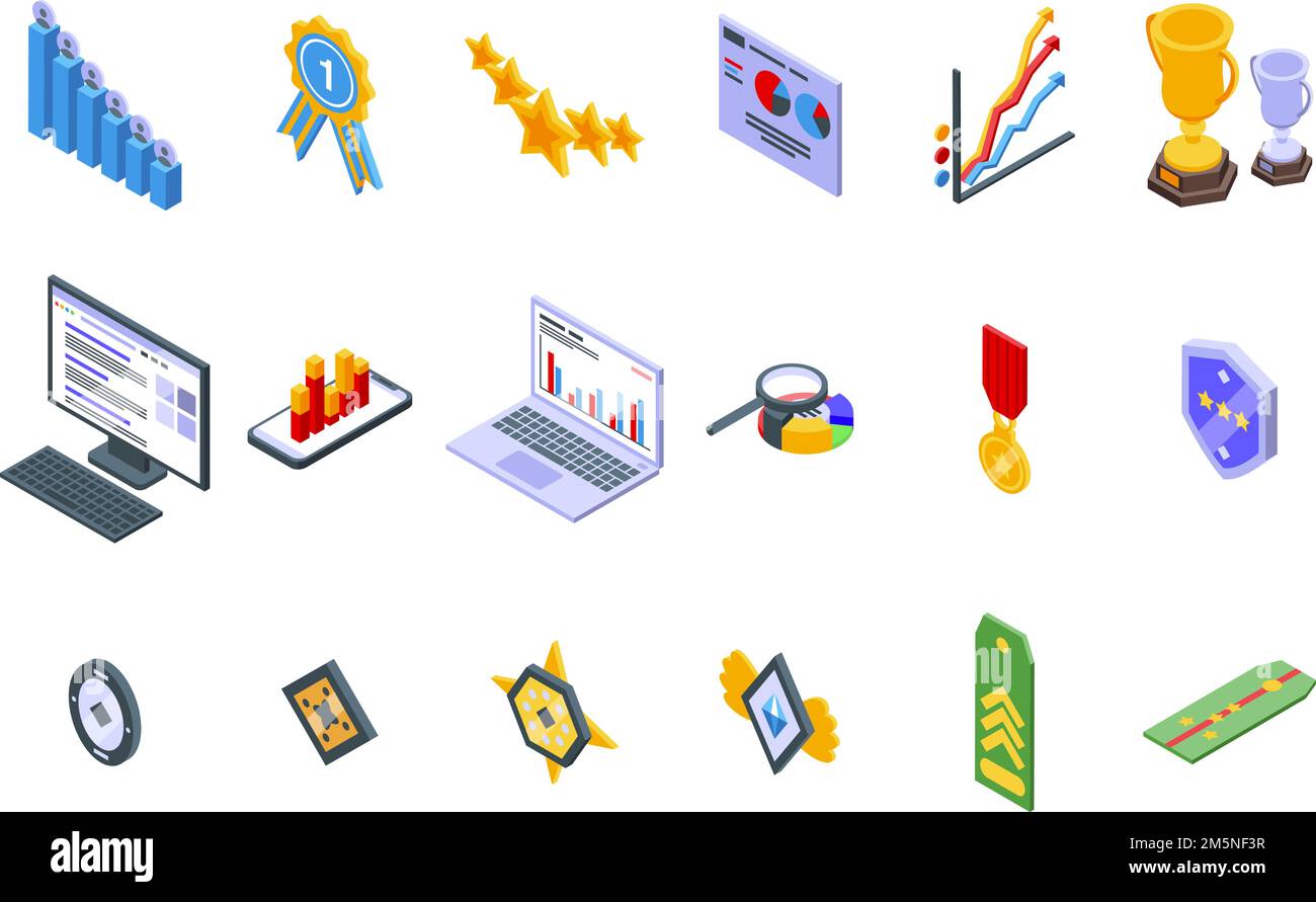 Ranking icons set. Isometric set of ranking vector icons for web design ...