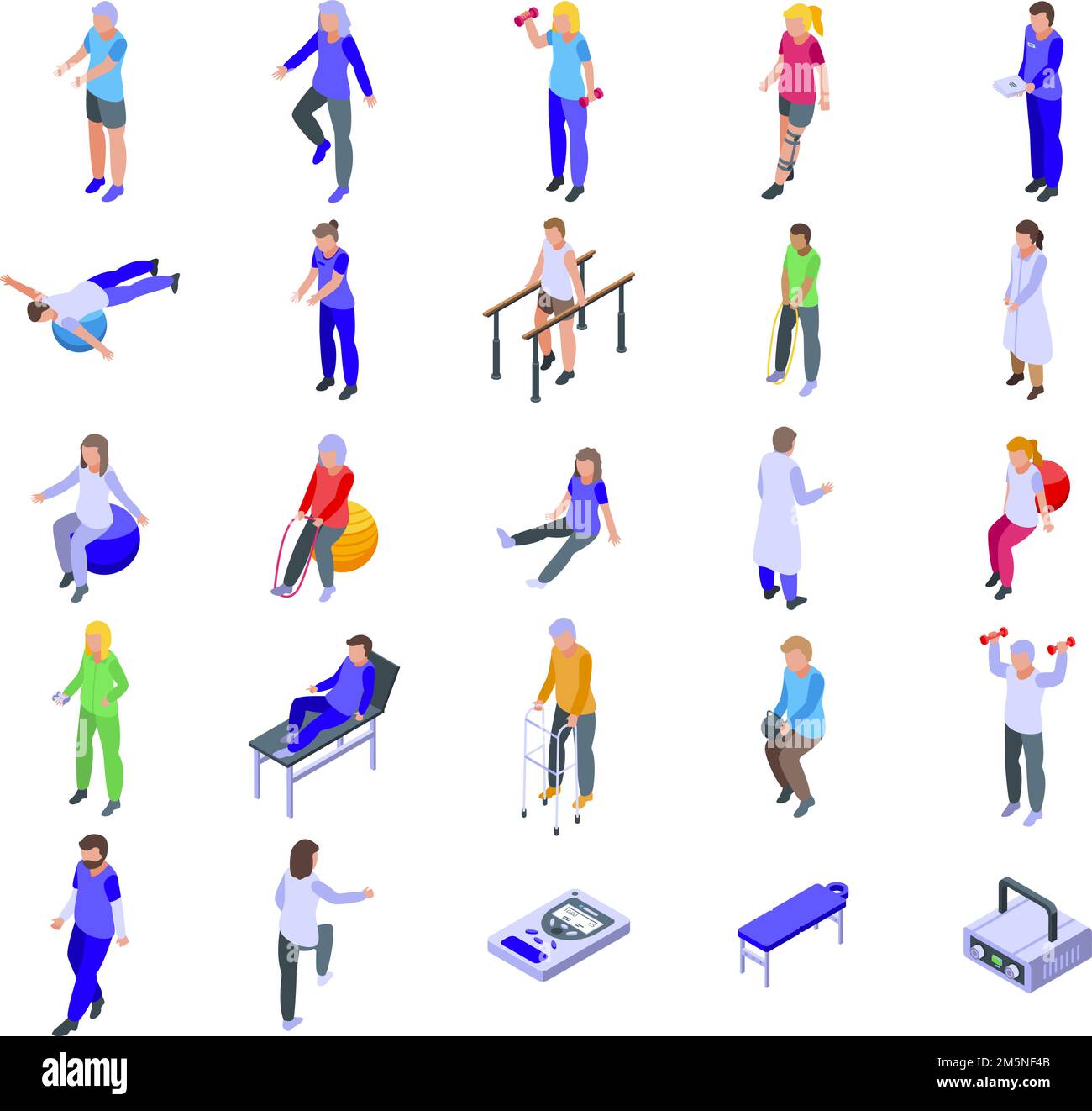 Physical therapist icons set. Isometric set of physical therapist ...