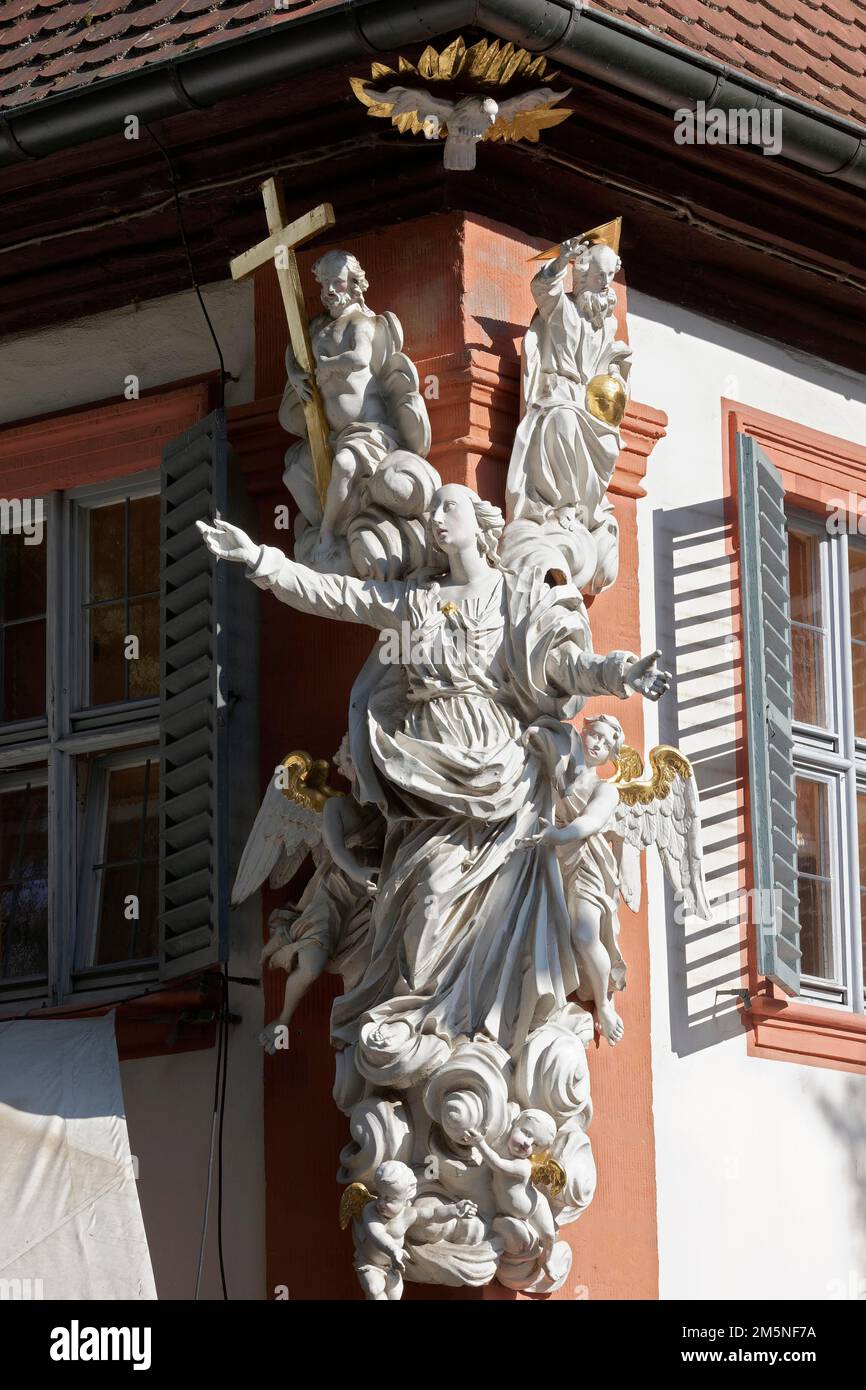 Baroque figure of the Virgin Mary at Hotel Brudermuehle, Bamberg, Upper ...