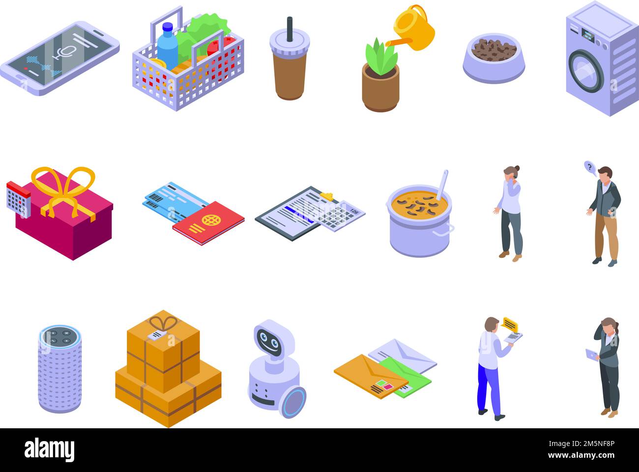 Personal assistant icons set. Isometric set of personal assistant ...