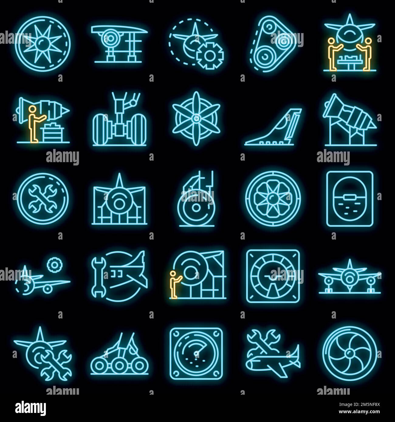 Aircraft repair icons set. Outline set of aircraft repair vector icons ...