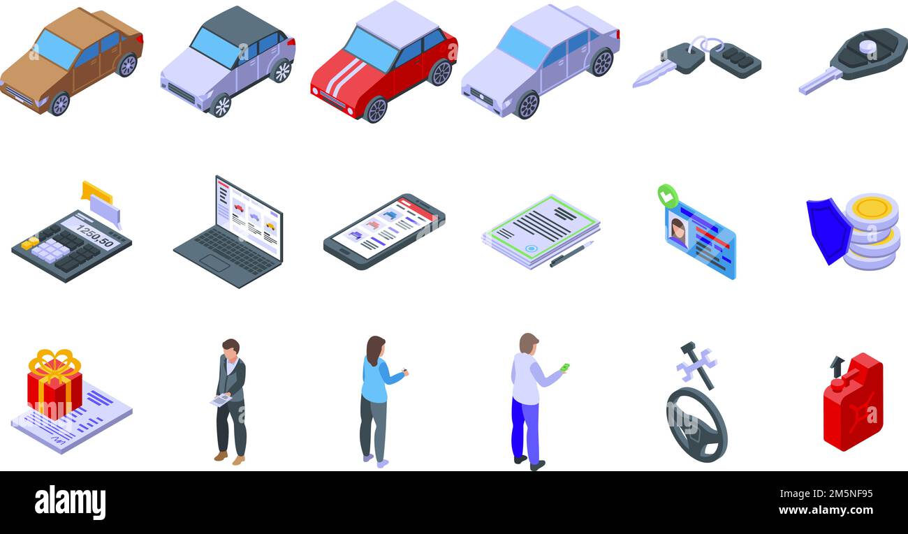 Buying car icons set. Isometric set of buying car vector icons for web ...