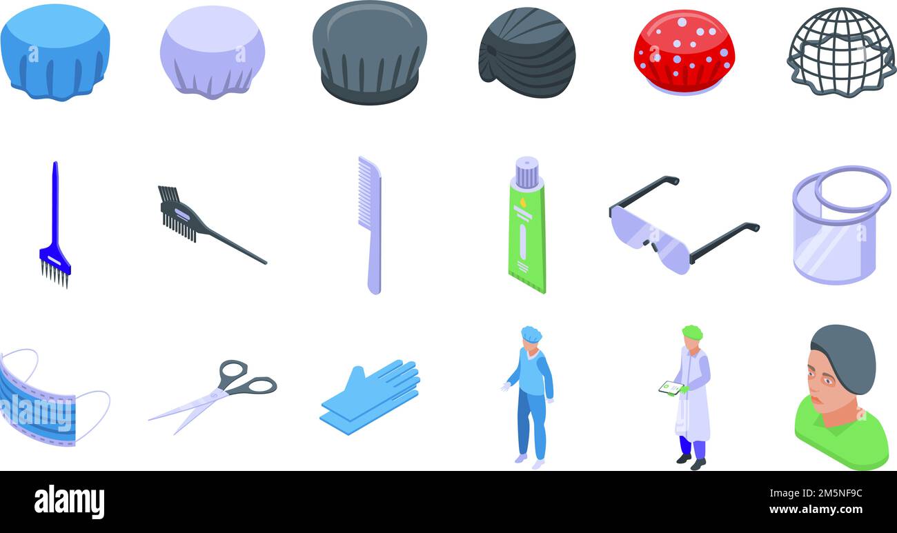 Hair cover icons set. Isometric set of hair cover vector icons for web ...