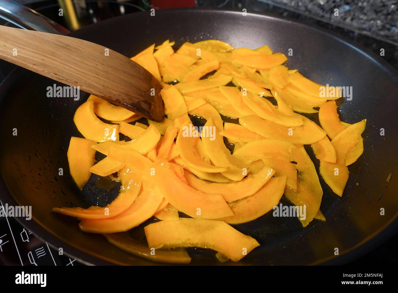 Swabian cuisine, preparing pumpkin for mini dinettes, sauteing ...