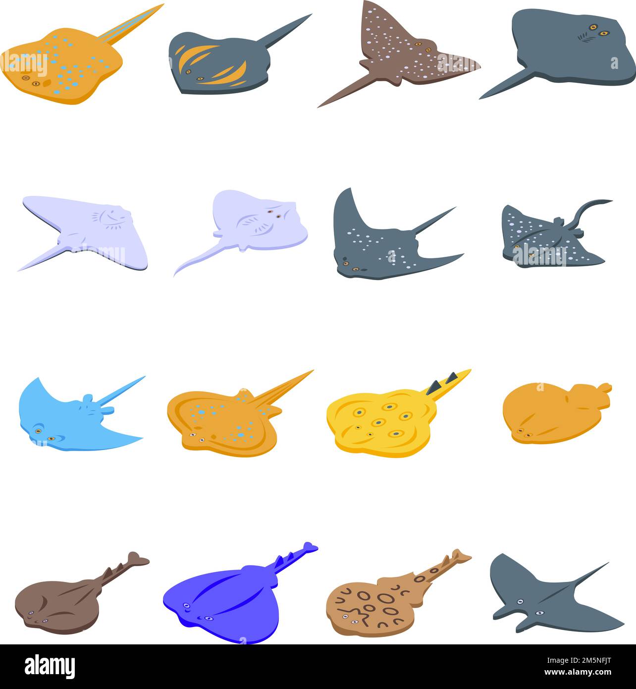 Stingray icons set. Isometric set of stingray vector icons for web ...