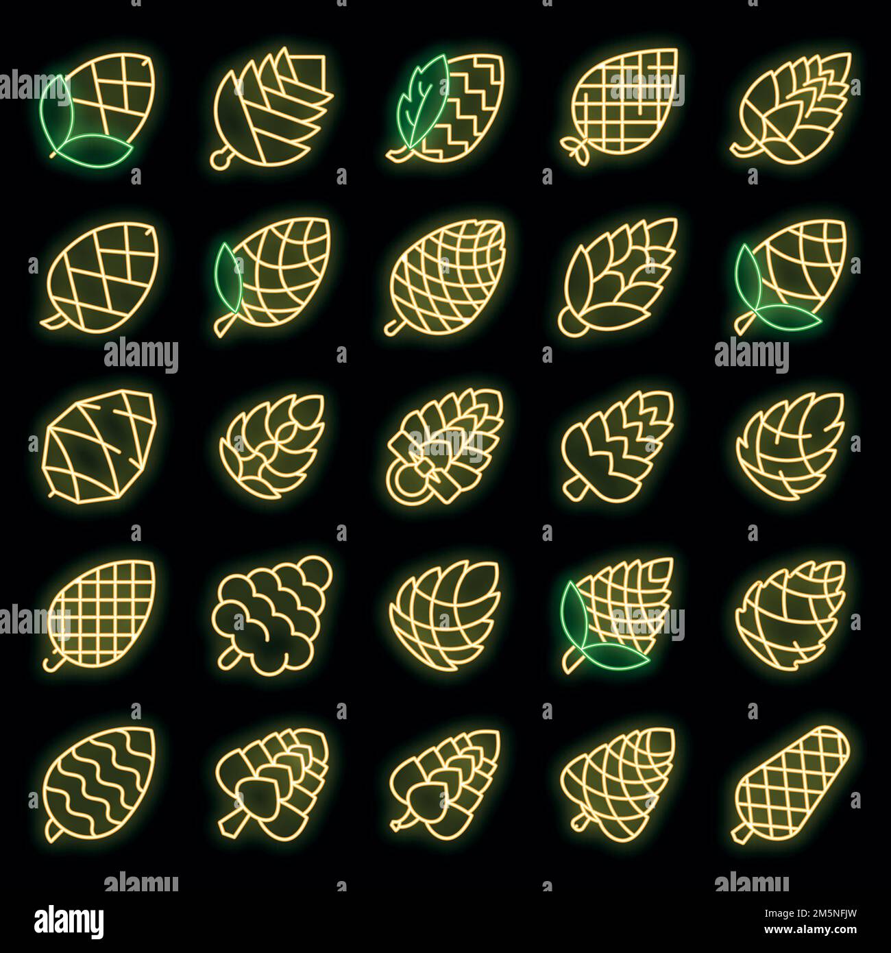 Pine cone icons set. Outline set of pine cone vector icons neoncolor on ...