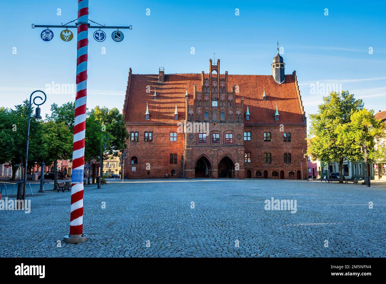Maypole in front of Jueterbog town hall, Brandenburg, Germany Stock ...