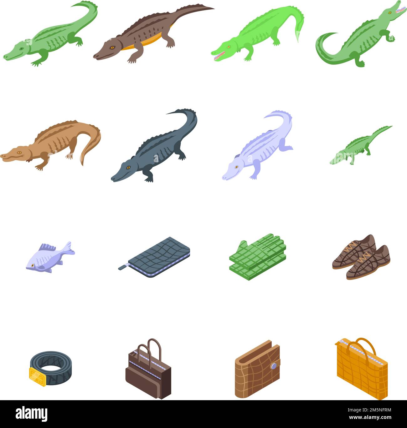 Crocodile icons set. Isometric set of crocodile vector icons for web ...