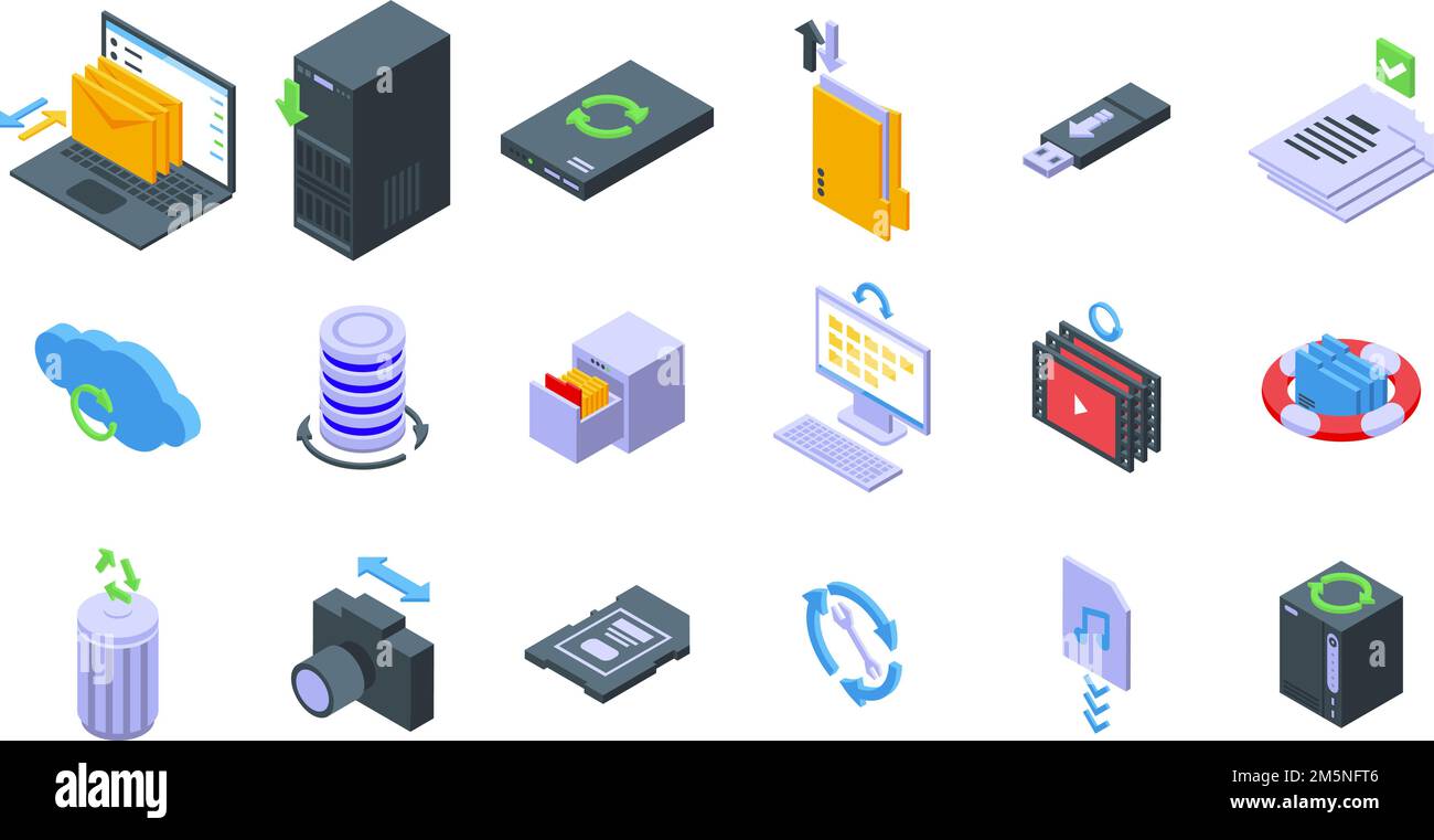 Backups icons set. Isometric set of backups vector icons for web design ...
