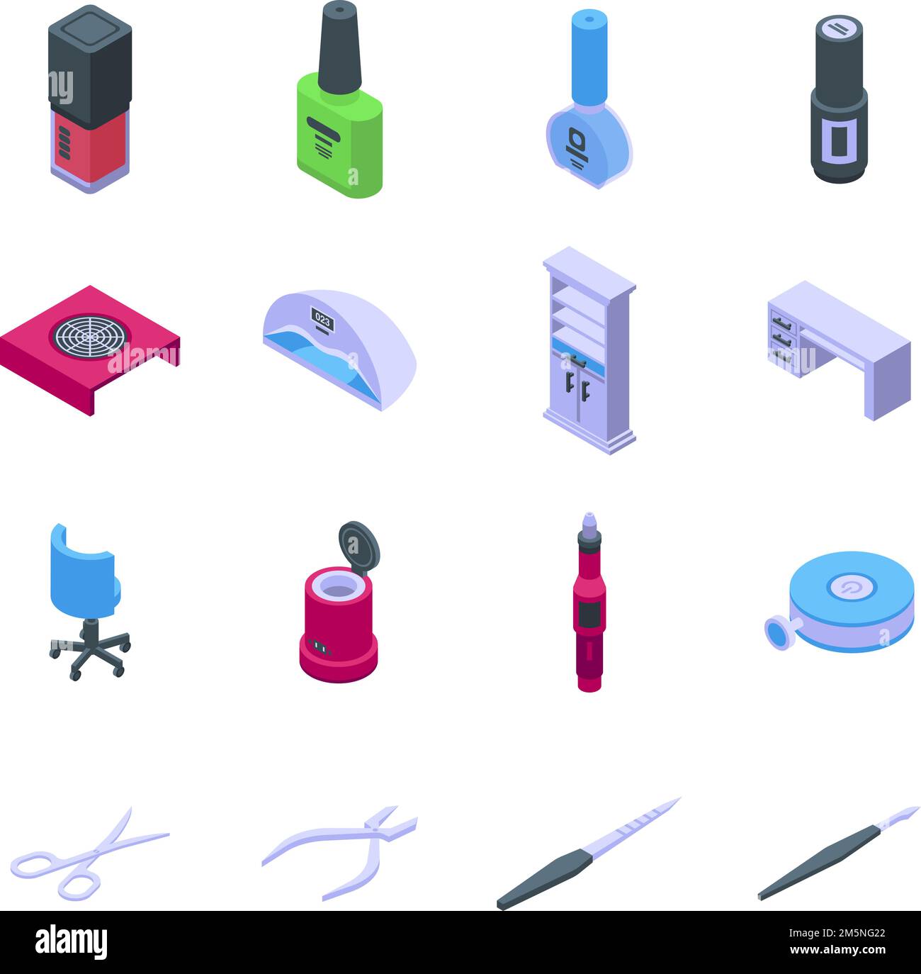 Equipment for manicure icons set. Isometric set of equipment for ...
