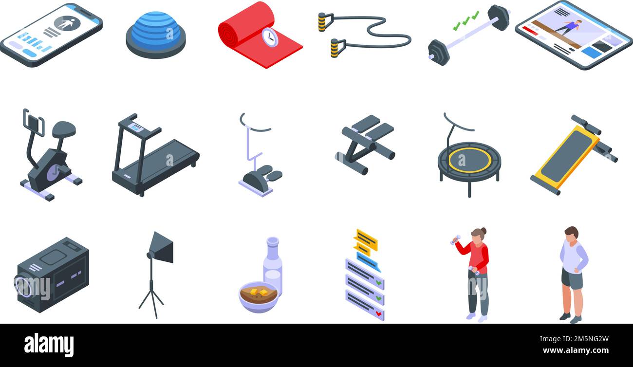 Fitness blog icons set. Isometric set of fitness blog vector icons for ...