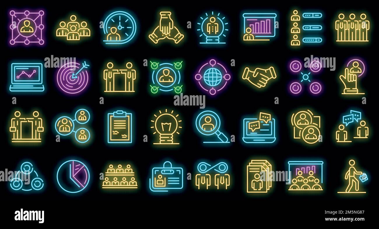 Collaboration icons set. Outline set of collaboration vector icons neon ...