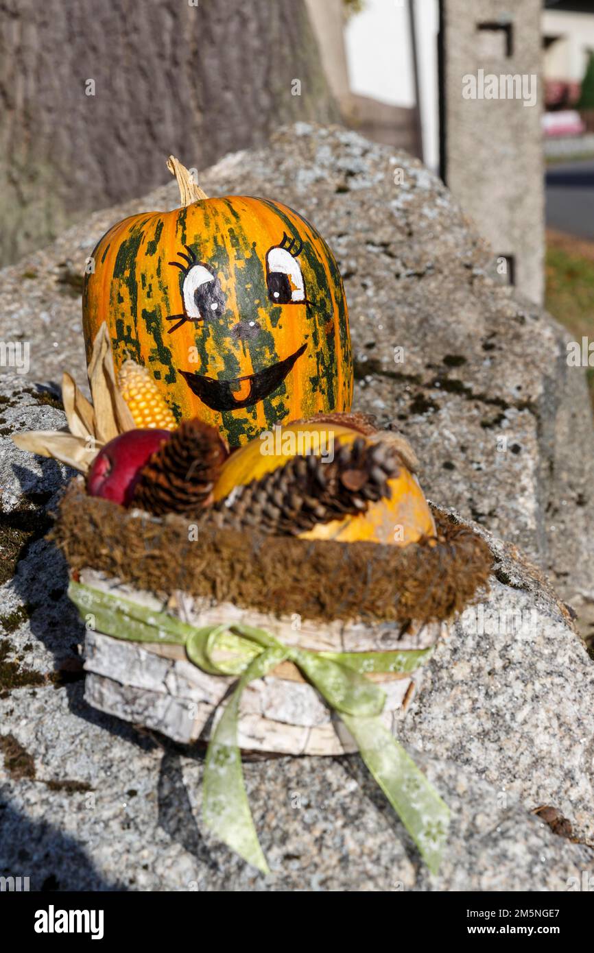 Decorated pumpkin, Thanksgiving garden ornament, Heidenreichstein ...