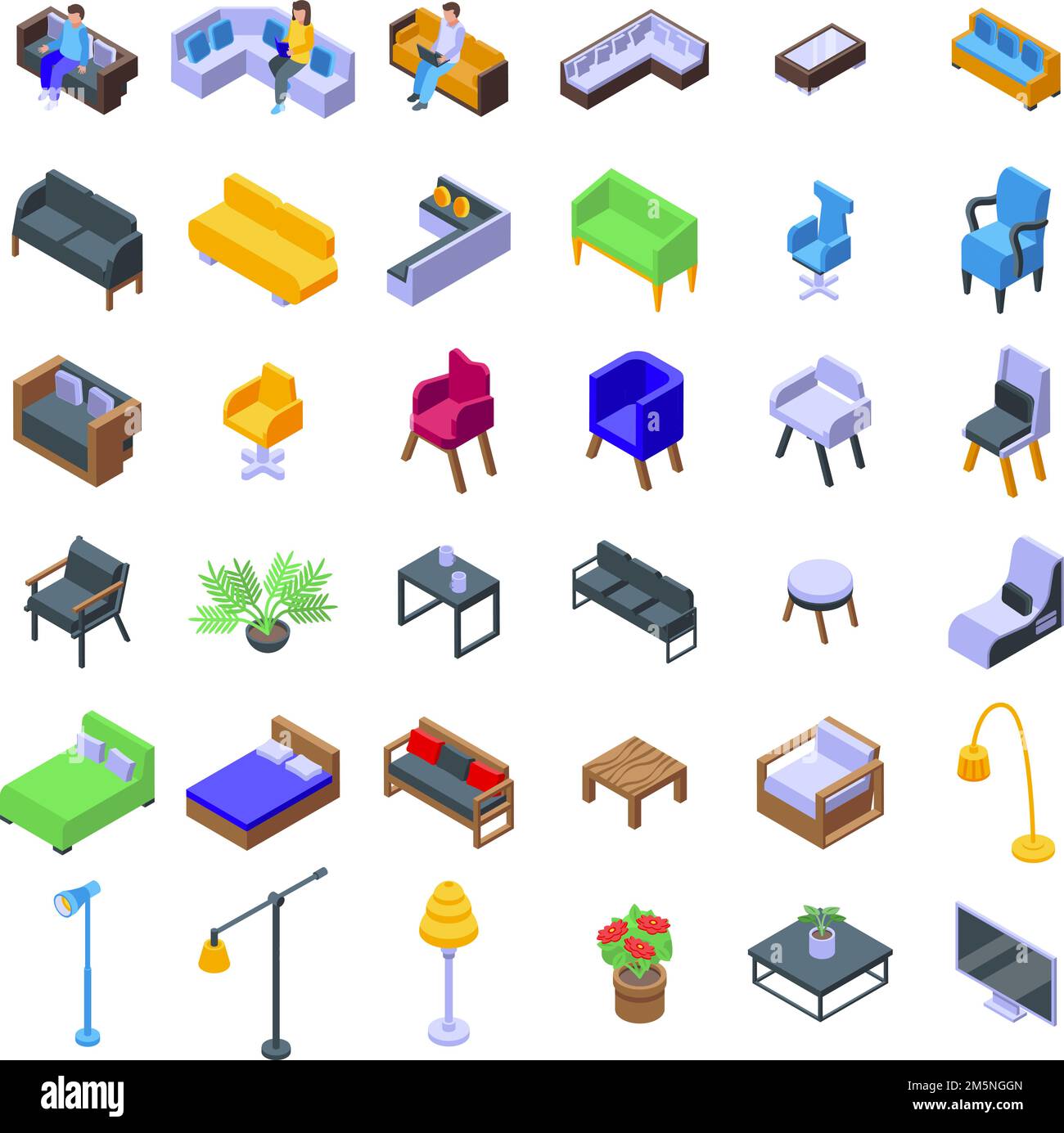 Lounge icons set. Isometric set of lounge vector icons for web design ...