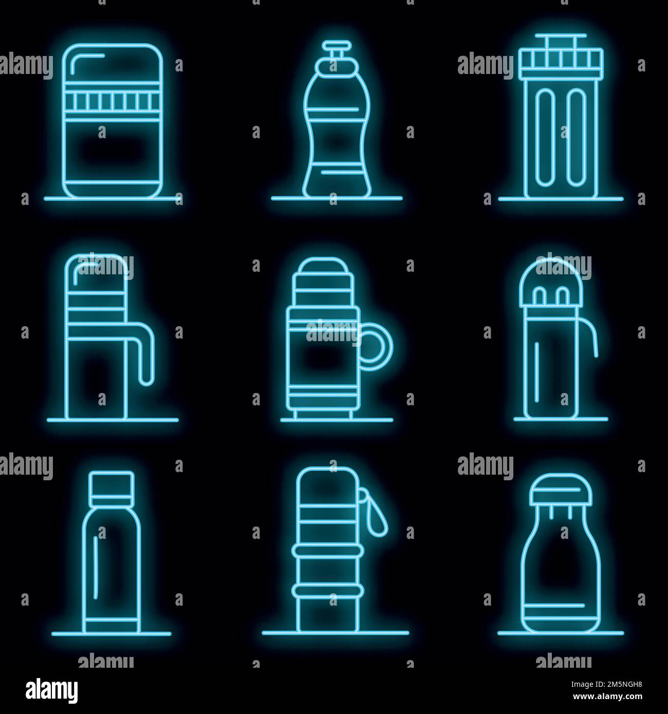 Vacuum insulated water bottle icons set. Outline set of vacuum insulated water bottle vector ...