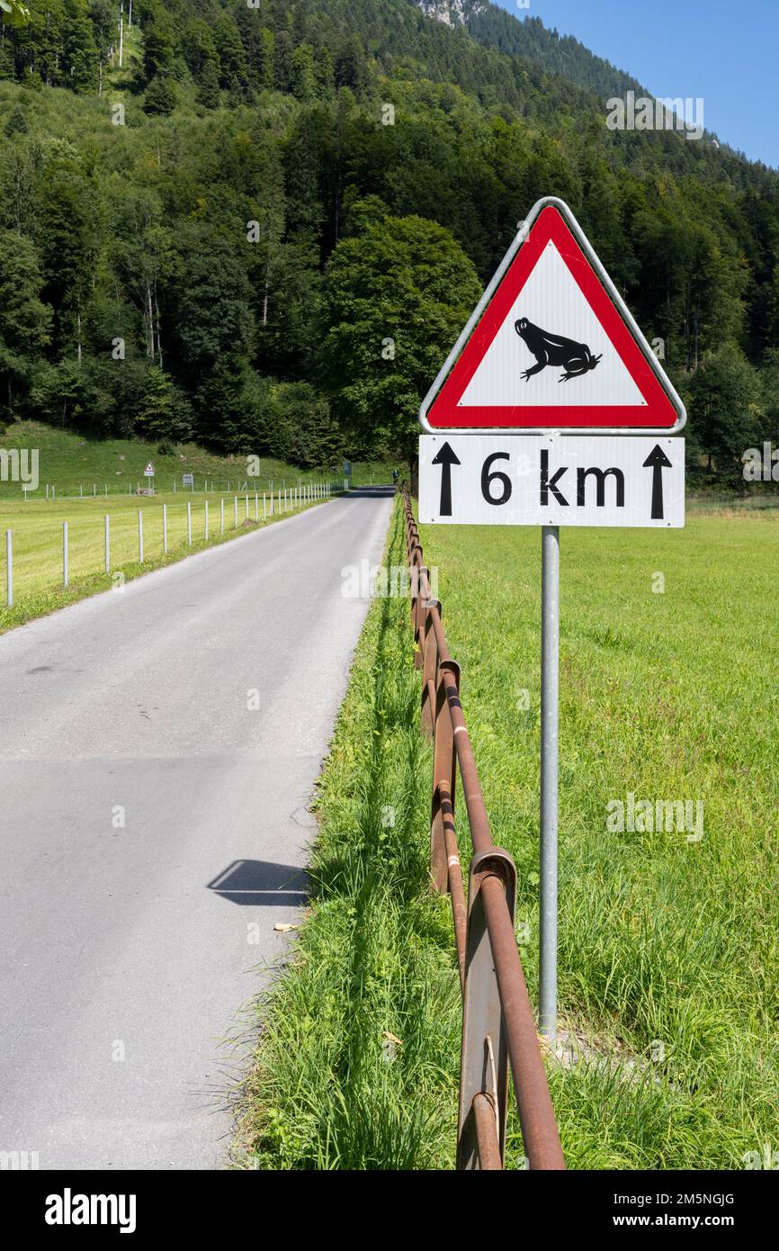 Traffic sign Attention toad migration on 6 km, Switzerland Stock Photo ...