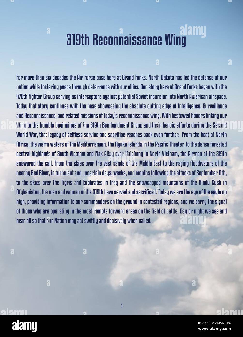 Page 2 of the 319th Reconnaissance Wing history booklet. This is the ...