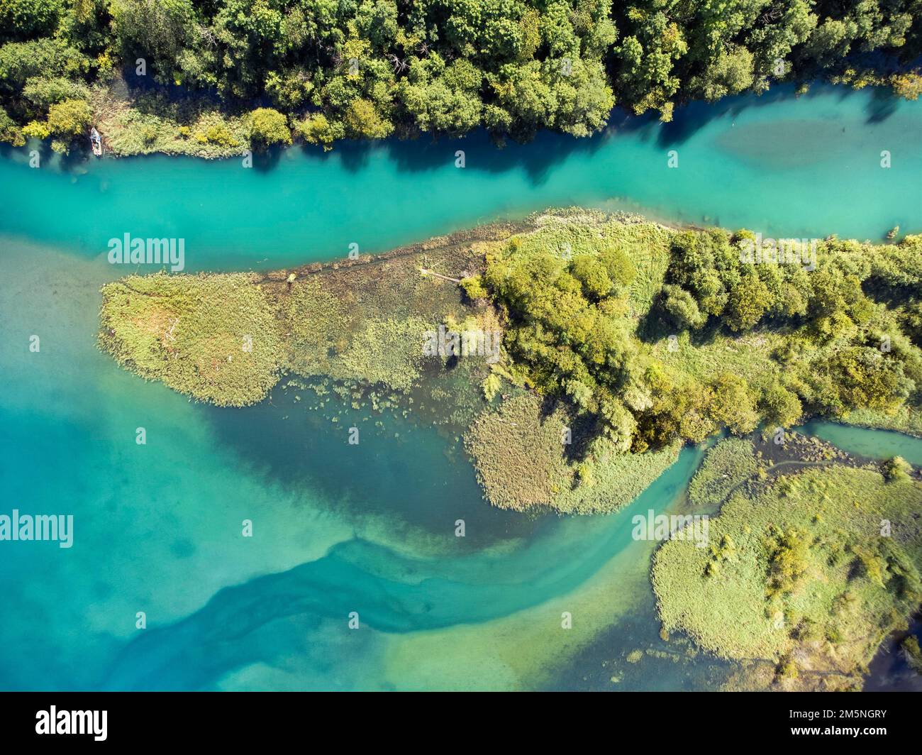 Top view of the river Kloen, also called Chlue, flowing into the ...