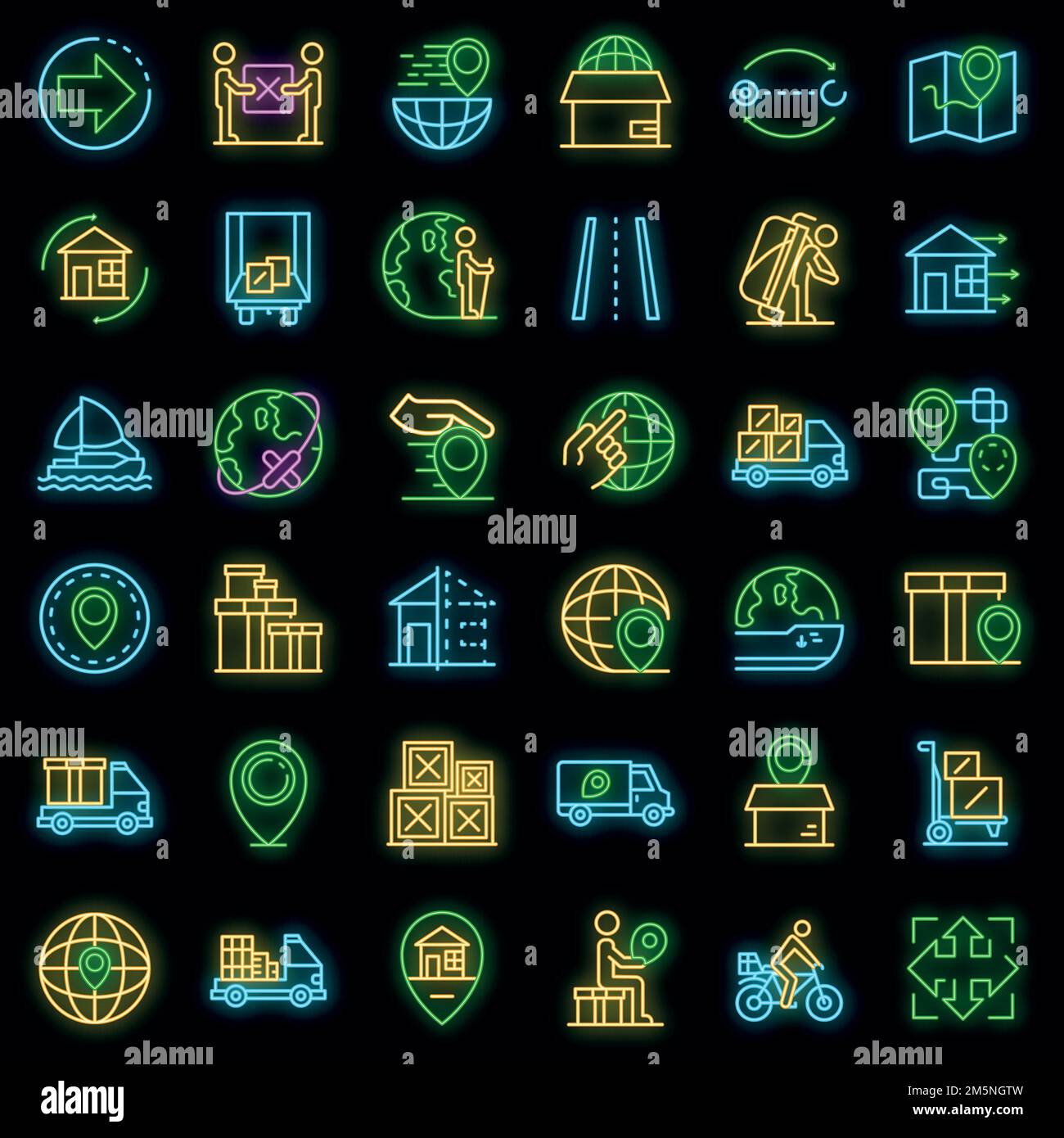 Relocation Icons Set Outline Set Of Relocation Vector Icons Neoncolor On Black Stock Vector