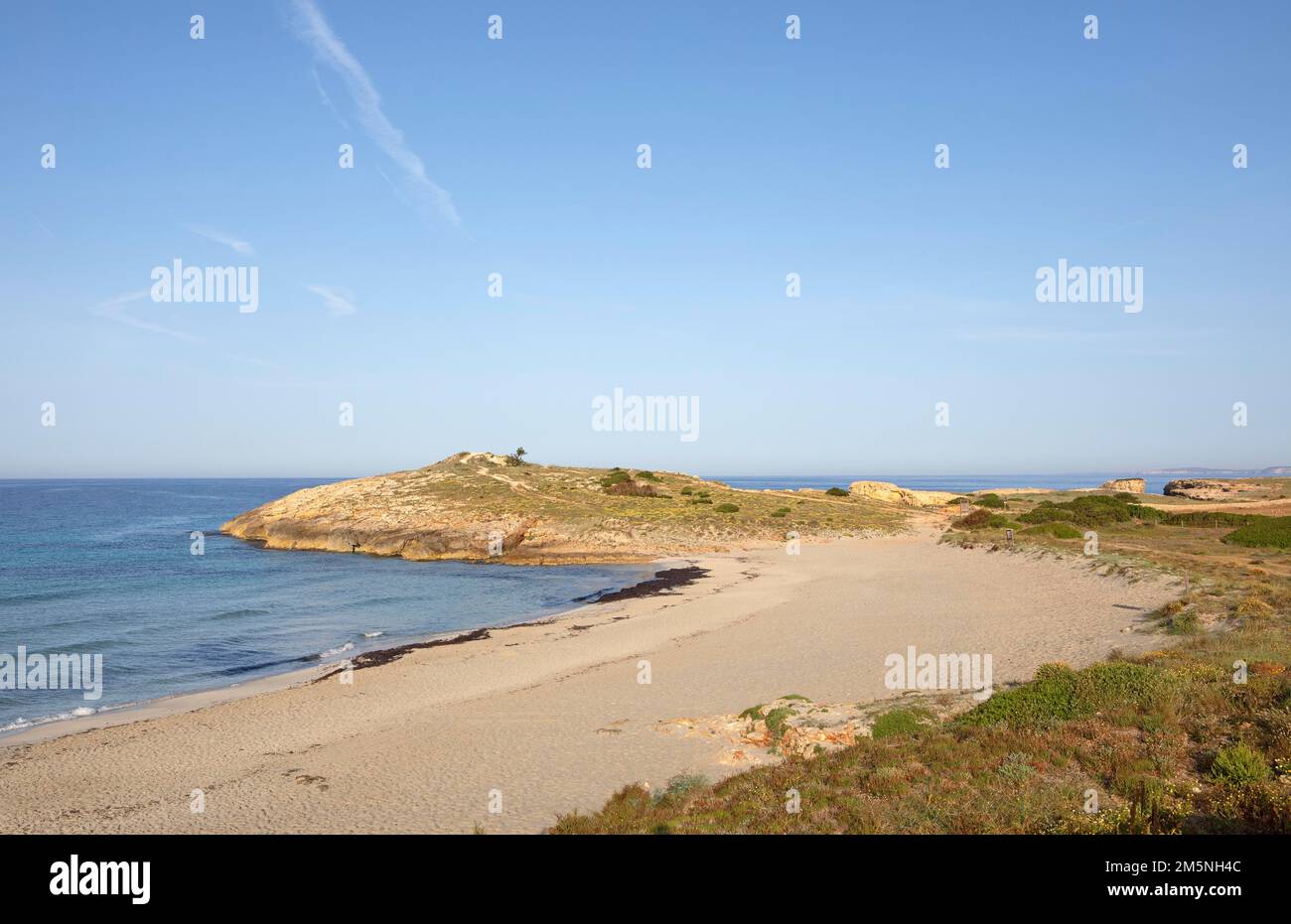 Headland at San Bou beach, Cami de Cavalls, Menorca, Balearic Islands ...