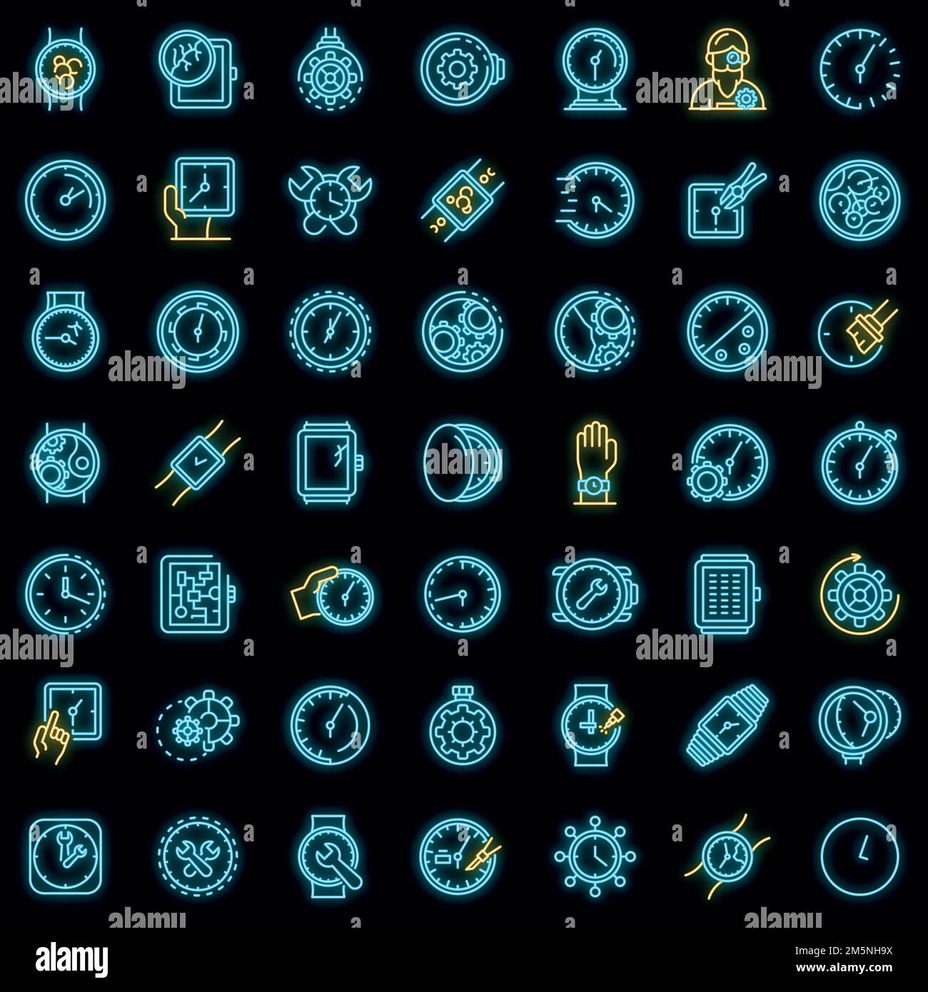 Watch repair icons set. Outline set of watch repair vector icons neon ... Watch repair icons set. Outline set of watch repair vector icons neon ...