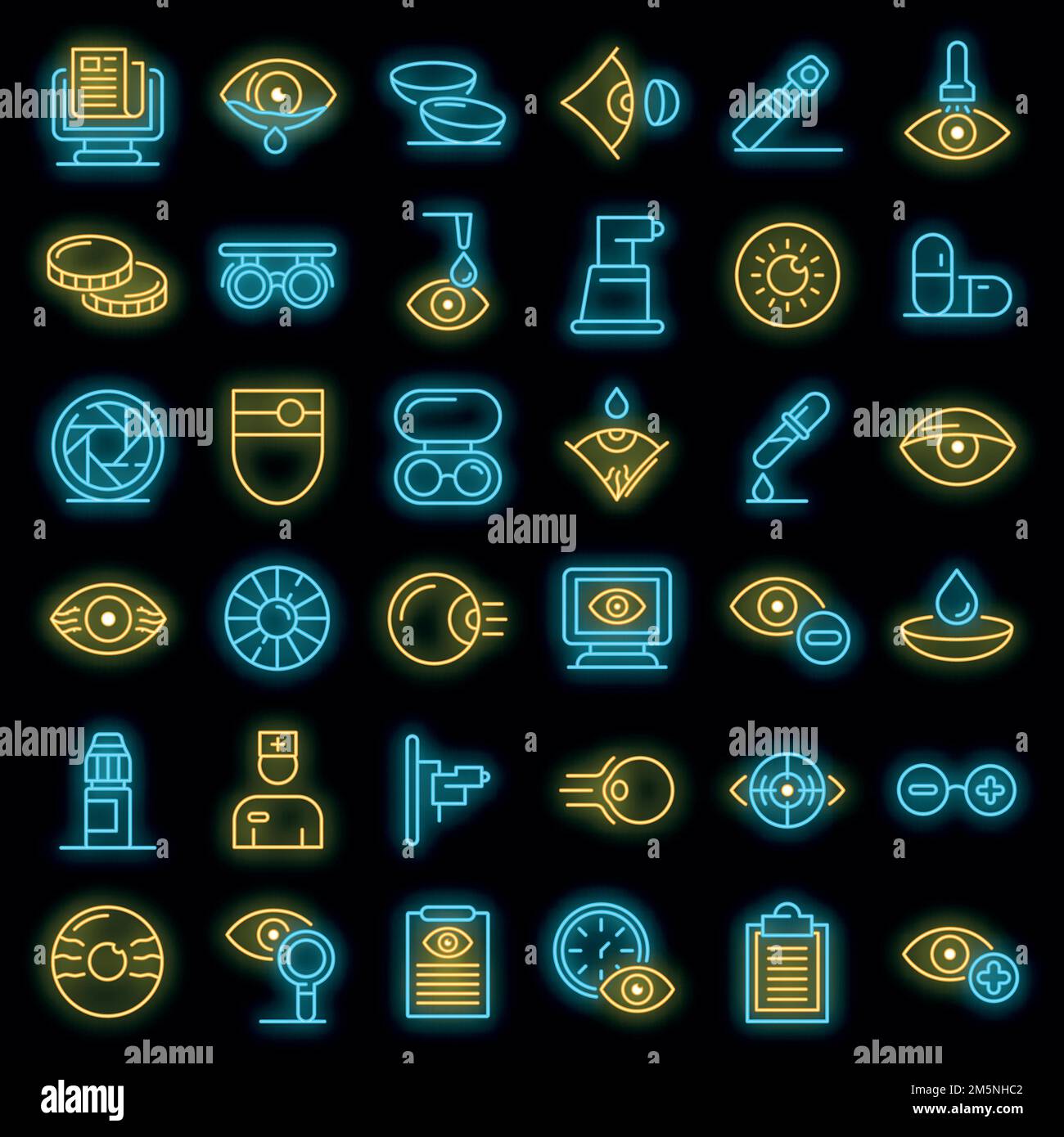 Eye examination icons set. Outline set of eye examination vector icons ...