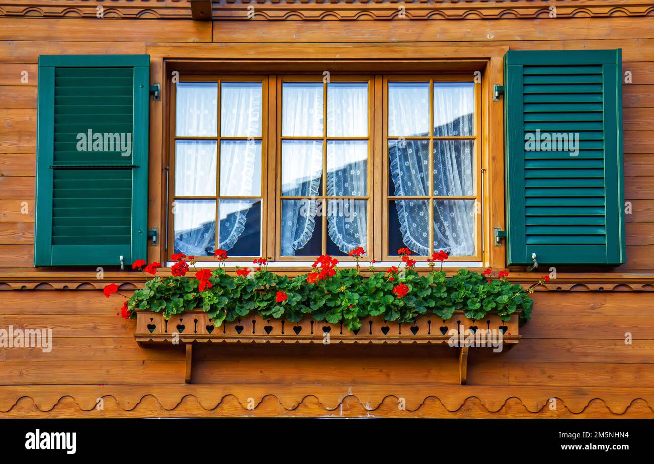 Old traditional window in village in Switzerland Stock Photo - Alamy