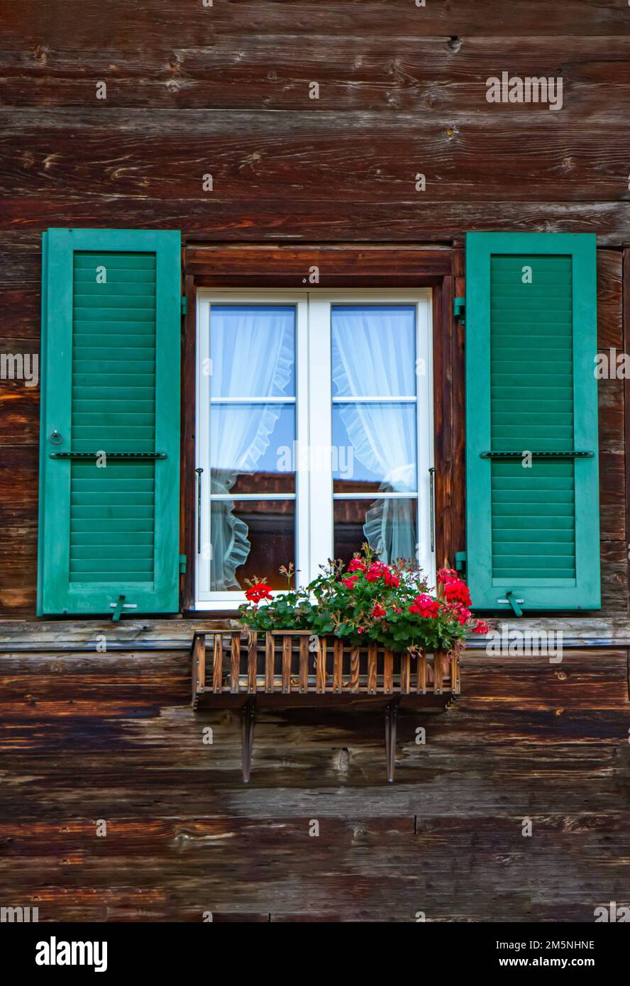 Old traditional window in village in Switzerland Stock Photo - Alamy