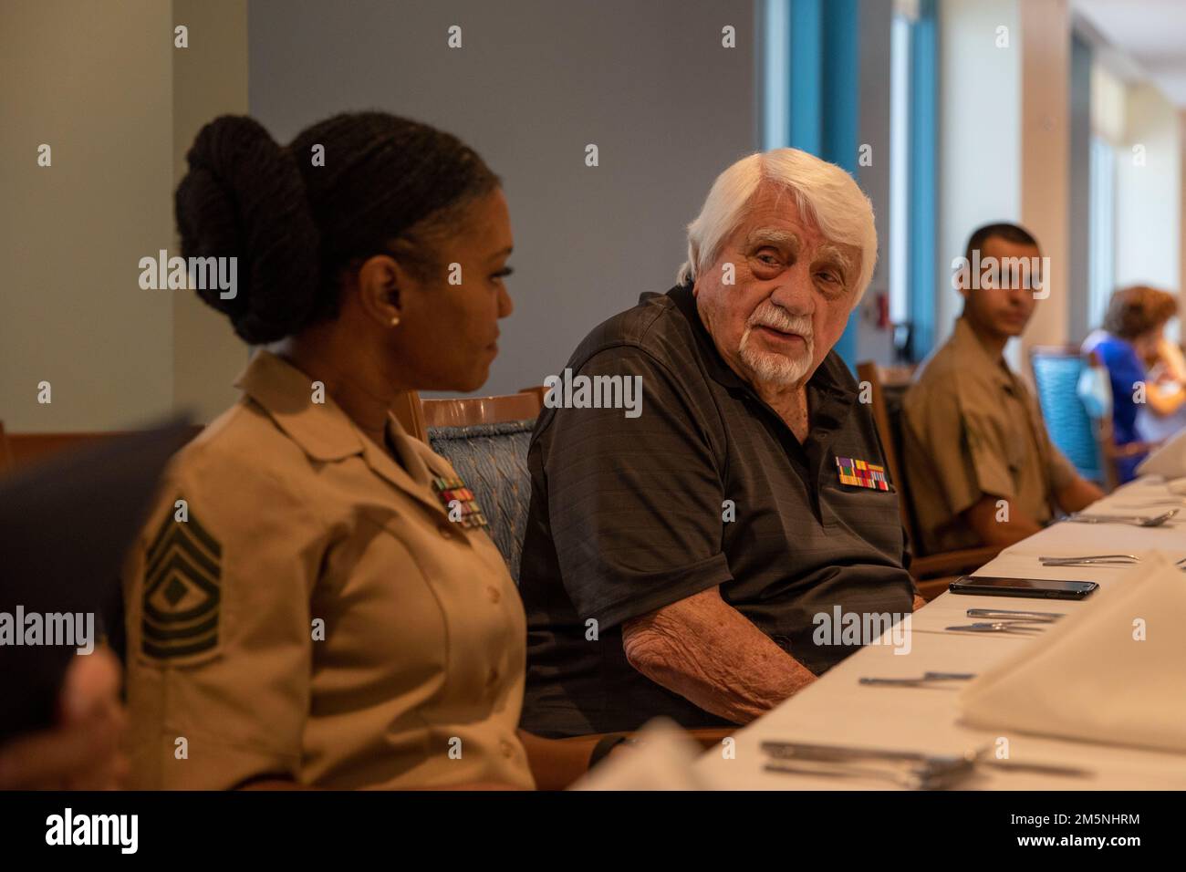 Iwo Jima veteran Marine Pfc. Robert Riechman speaks to U.S. Marine 1st ...