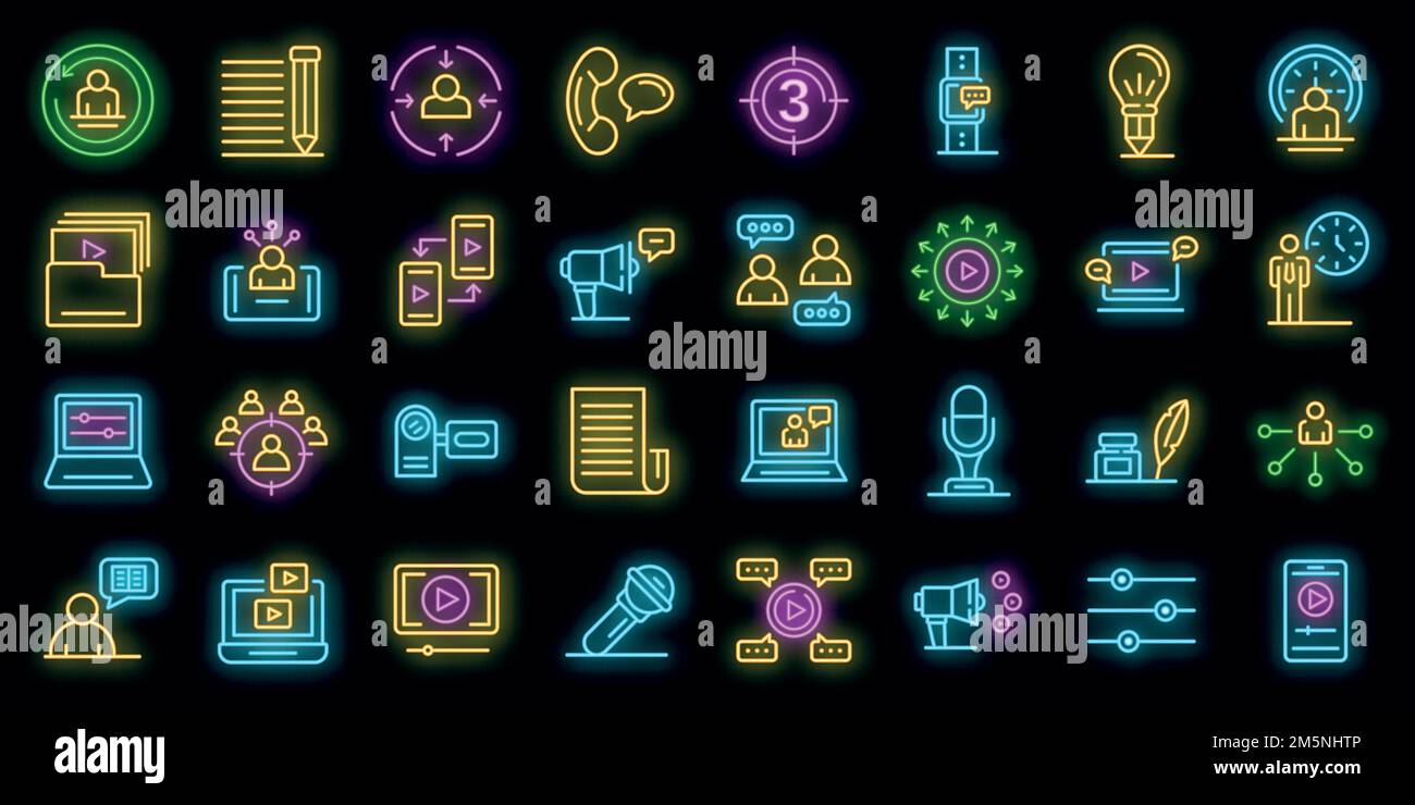 Storyteller icons set. Outline set of storyteller vector icons neon ...