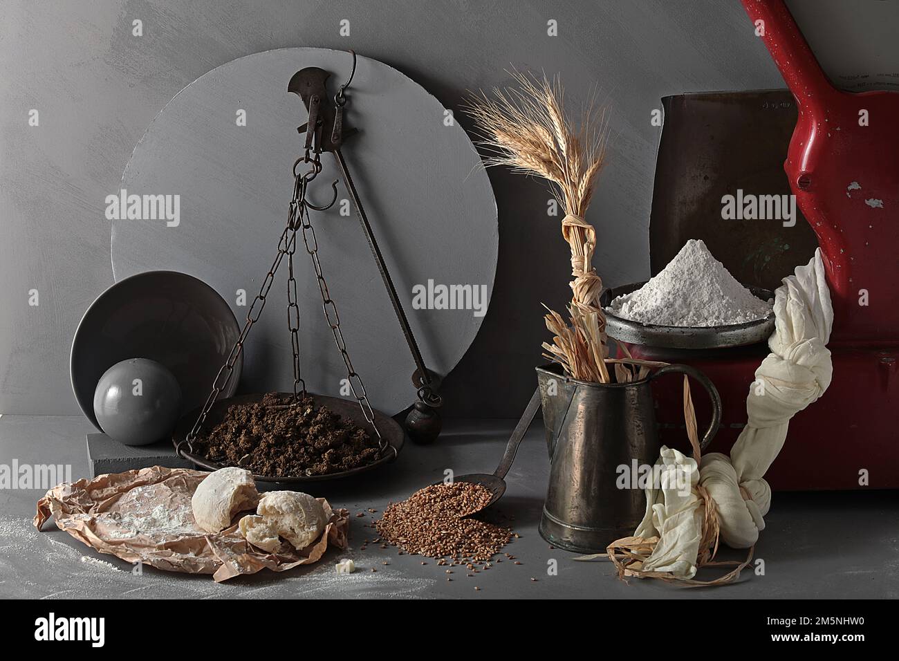 Flour bread wheat scale old Stock Photo - Alamy